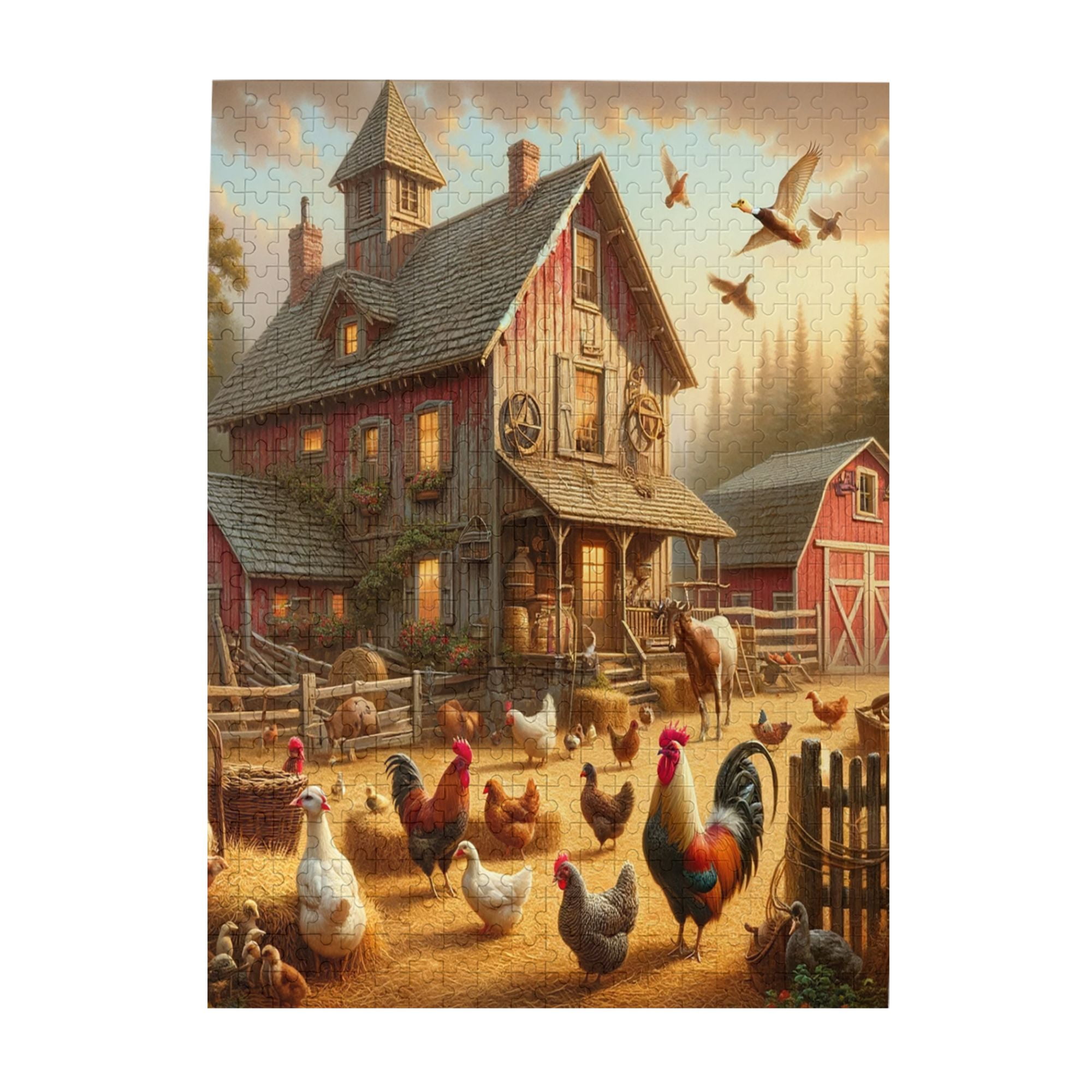 500 PCS Field Farmhouse Rooster 500 Piece Jigsaw Puzzles,Depicting Farmhouse Scenery,Enjoy The ...