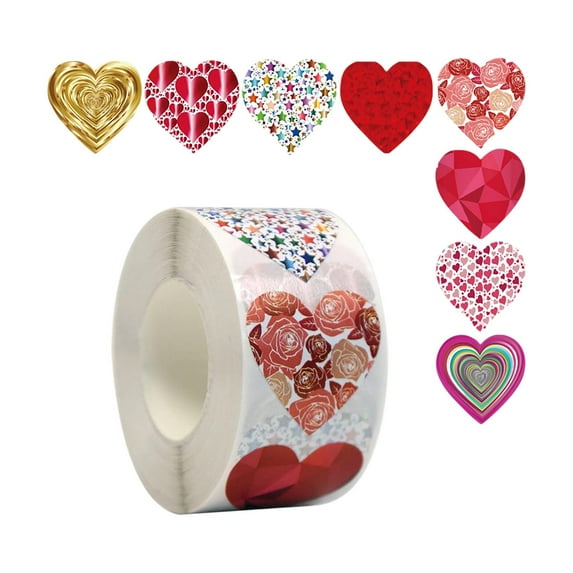 500 PCS Heart Stickers Roll, 8 Colors Self-Adhesive Writable Heart ...