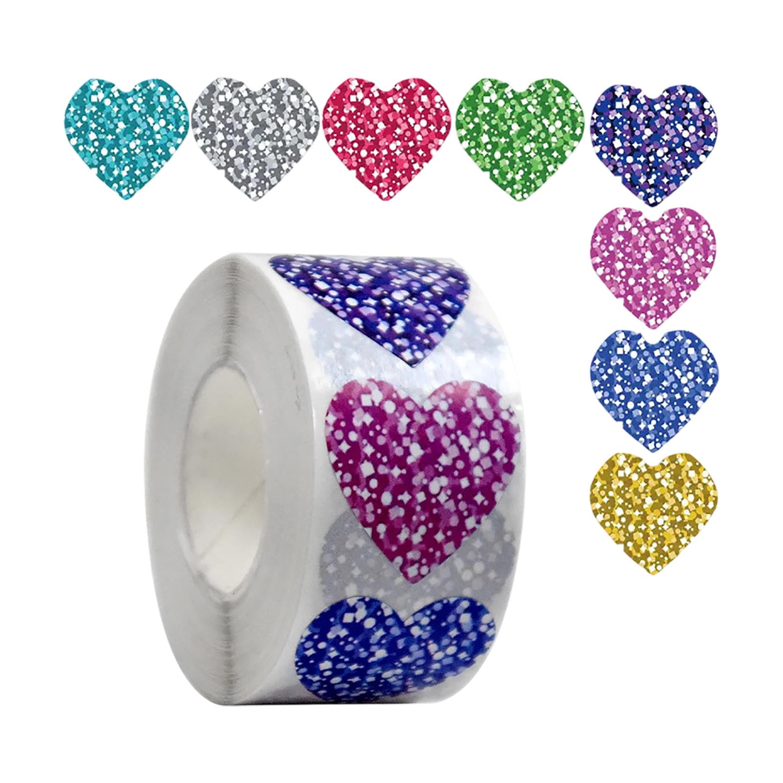 500 PCS Heart Stickers Roll, 8 Colors Self-Adhesive Writable Heart ...