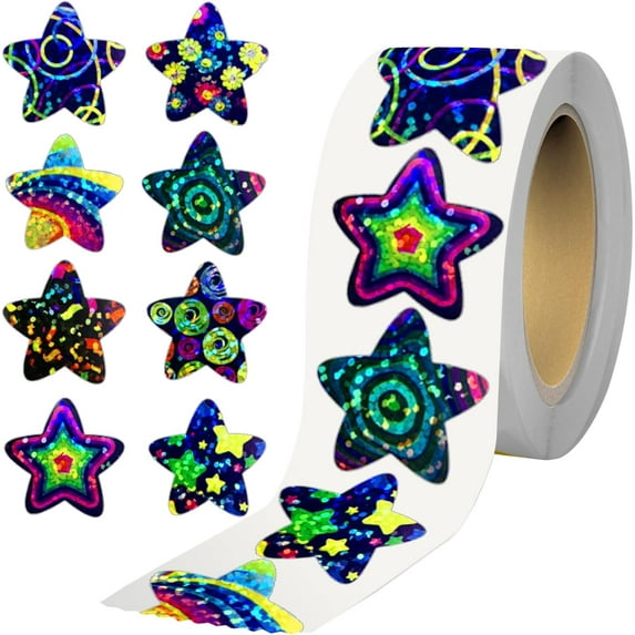 500 PCS Holographic Starry Star Stickers for Kids Reward, 1 inch Self ...