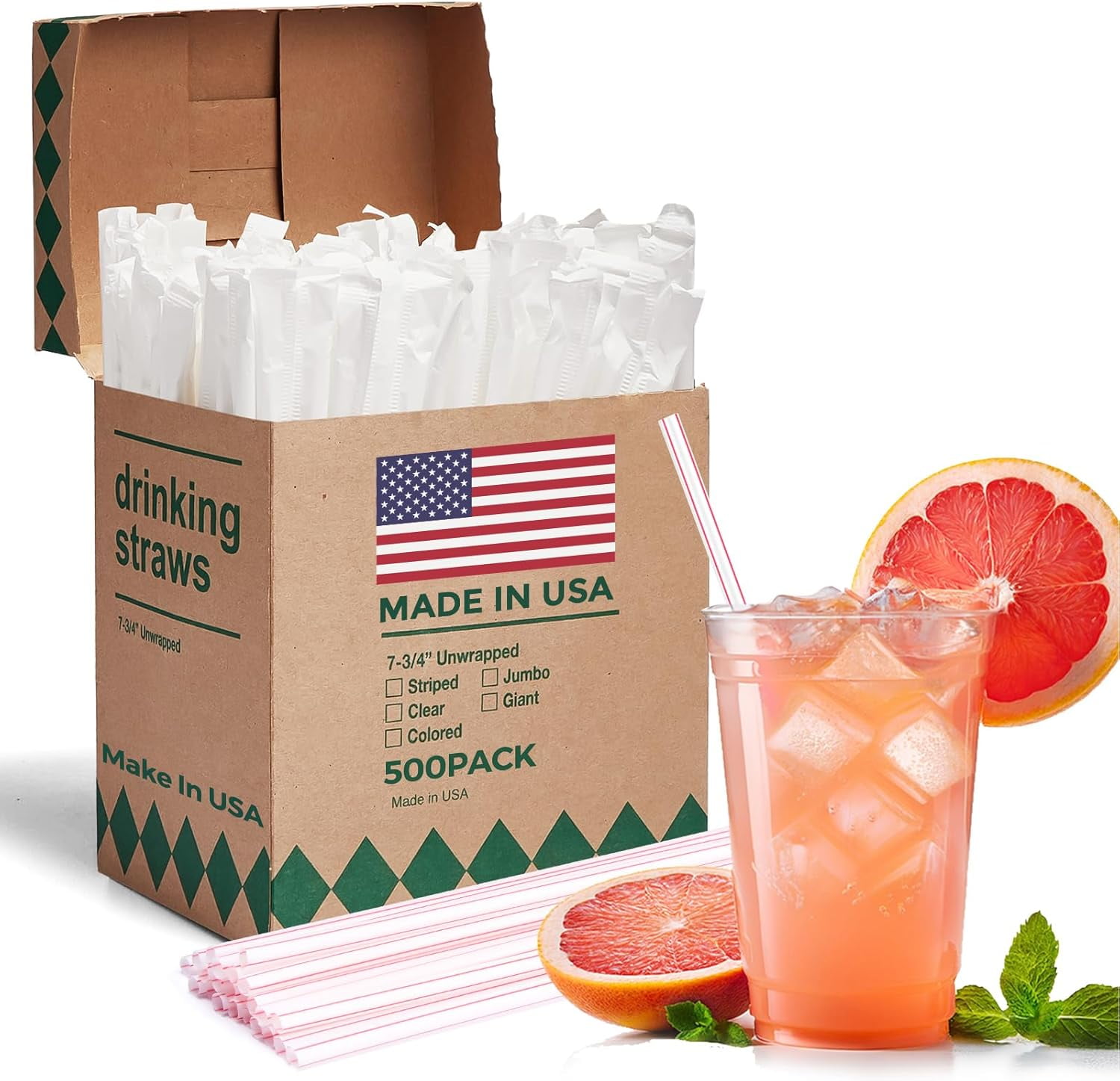 500 PCS Individually Wrapped Plastic Straws, 7.75'' Long, 0.24 ...