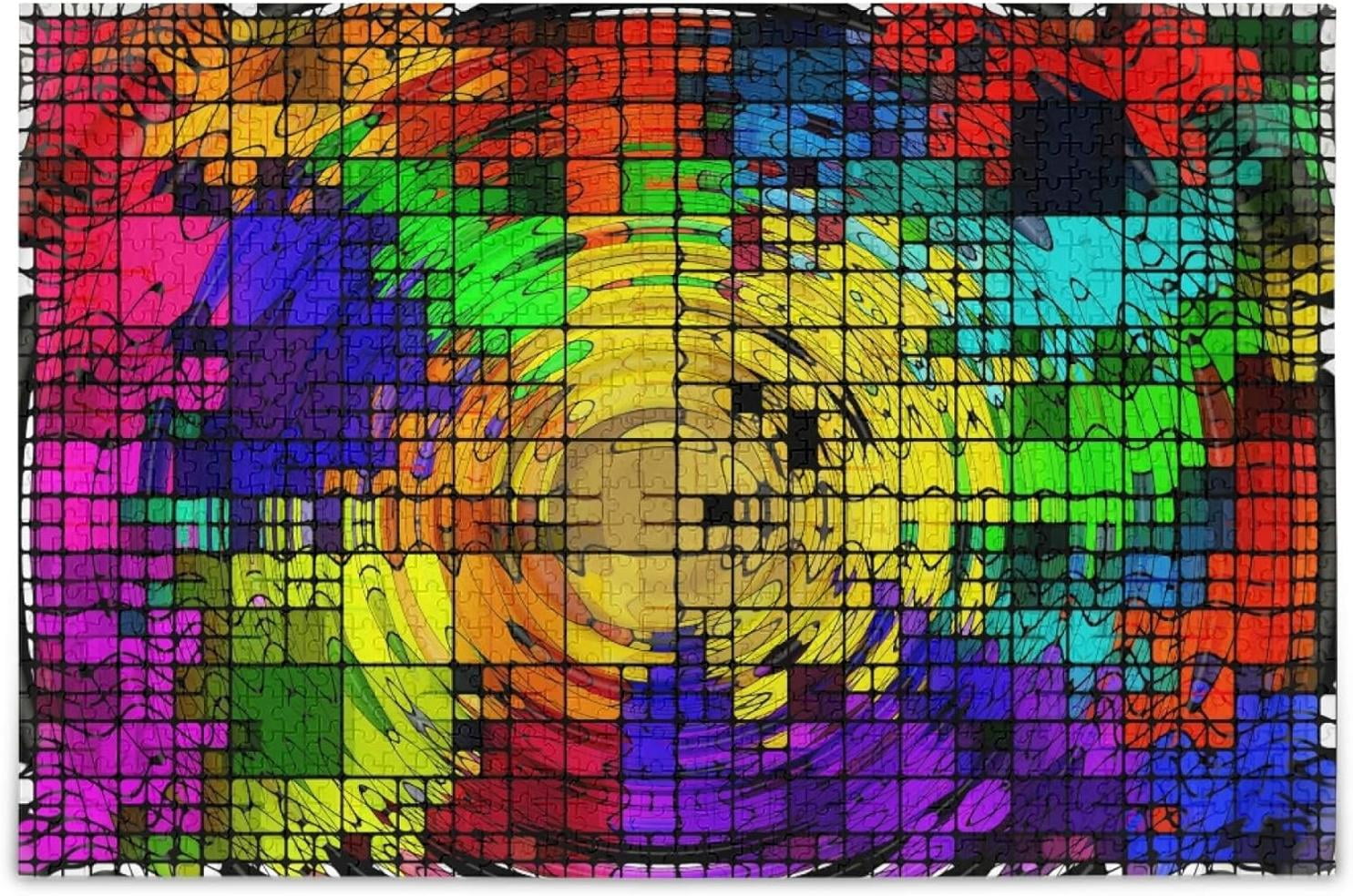 500 PCS Jigsaw Puzzles Abstract Circle Wave Squares Wooden Puzzle ...