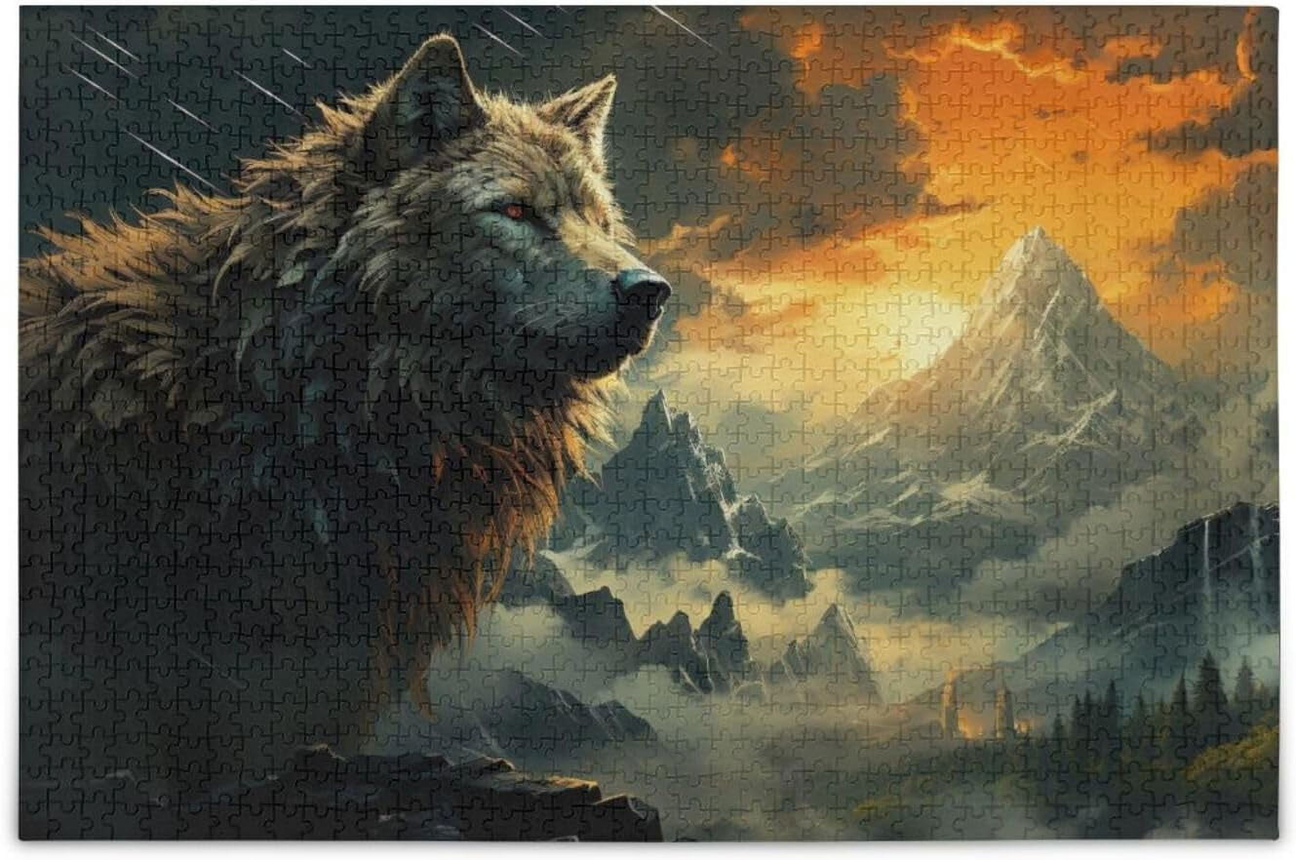 500 PCS Mountain Wolf Jigsaw Puzzle, Paper Wood Composite Material ...