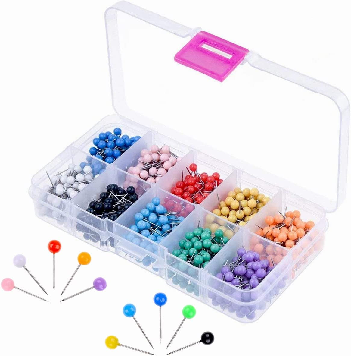 500 PCS Multi-Color Map Push Pins Map Tacks Plastic Round Head Tacks with Steel Points for ...