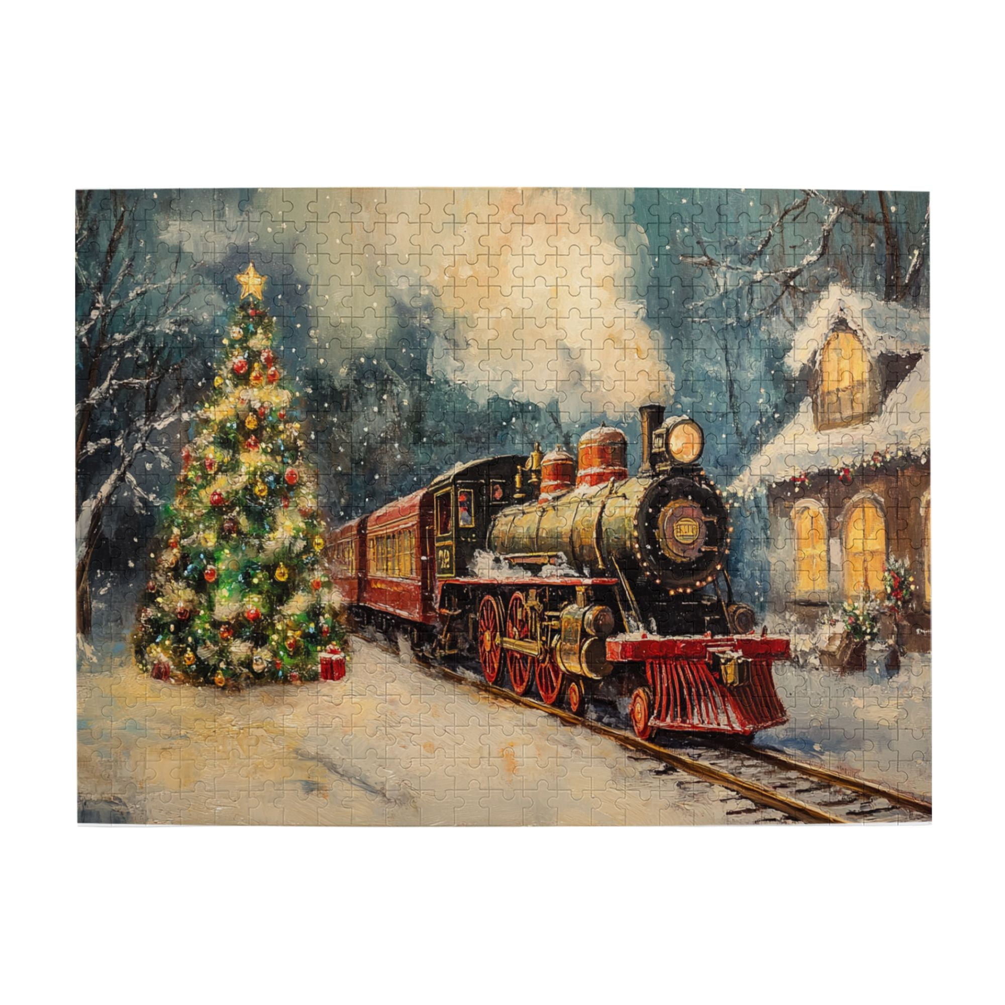 500 PCS Oil Painting Christmas Train - 500 Piece Holiday Jigsaw Puzzles ...