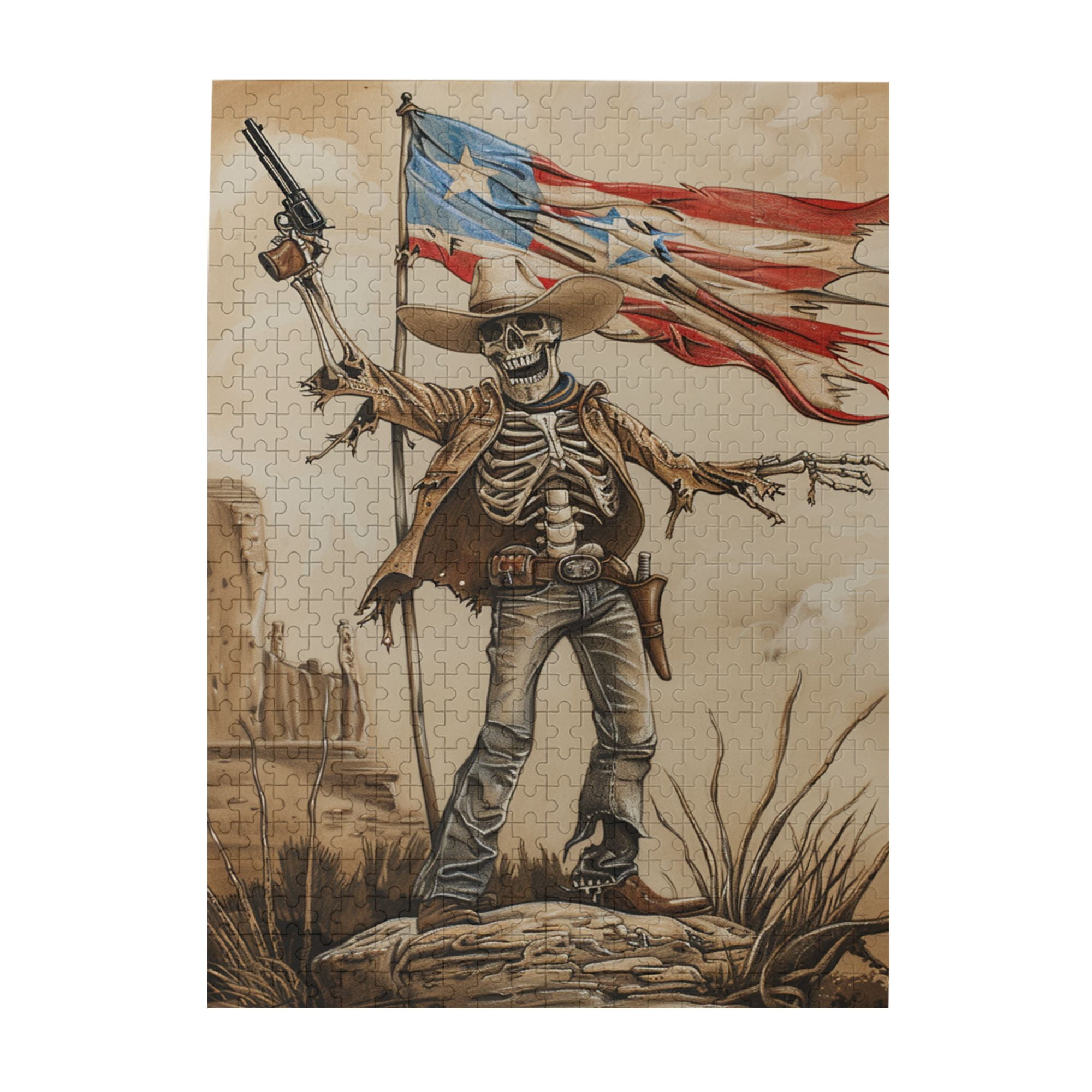 500 PCS Patriotic Skeleton Cowboy Puzzles For Adults 500 Pieces,Stress ...