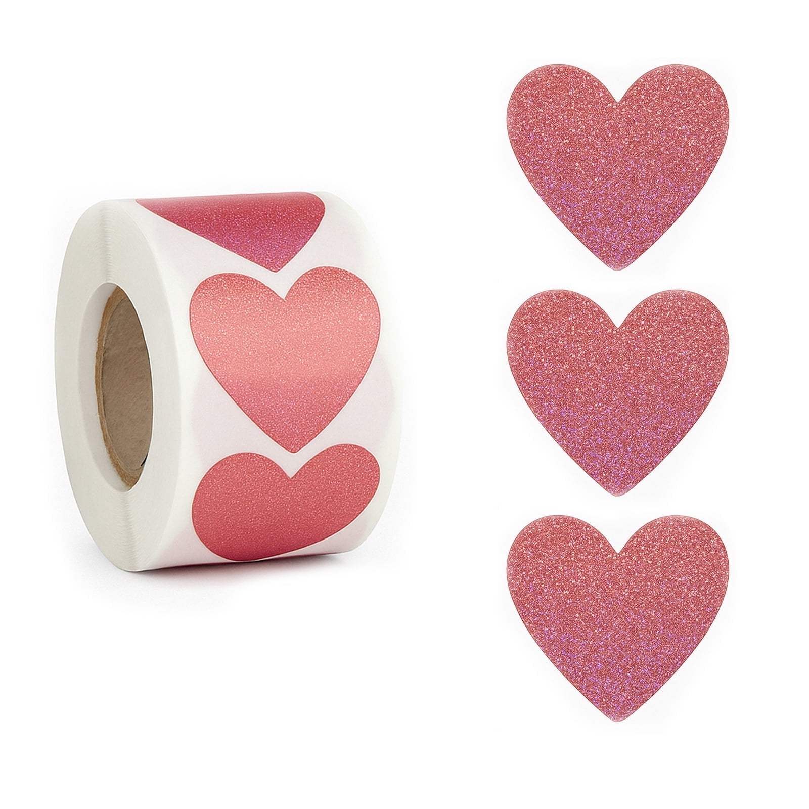 ALFEUND 500 pcs Pink Laser Heart Sticker, 1.5" Love Shape Labels, Self ...