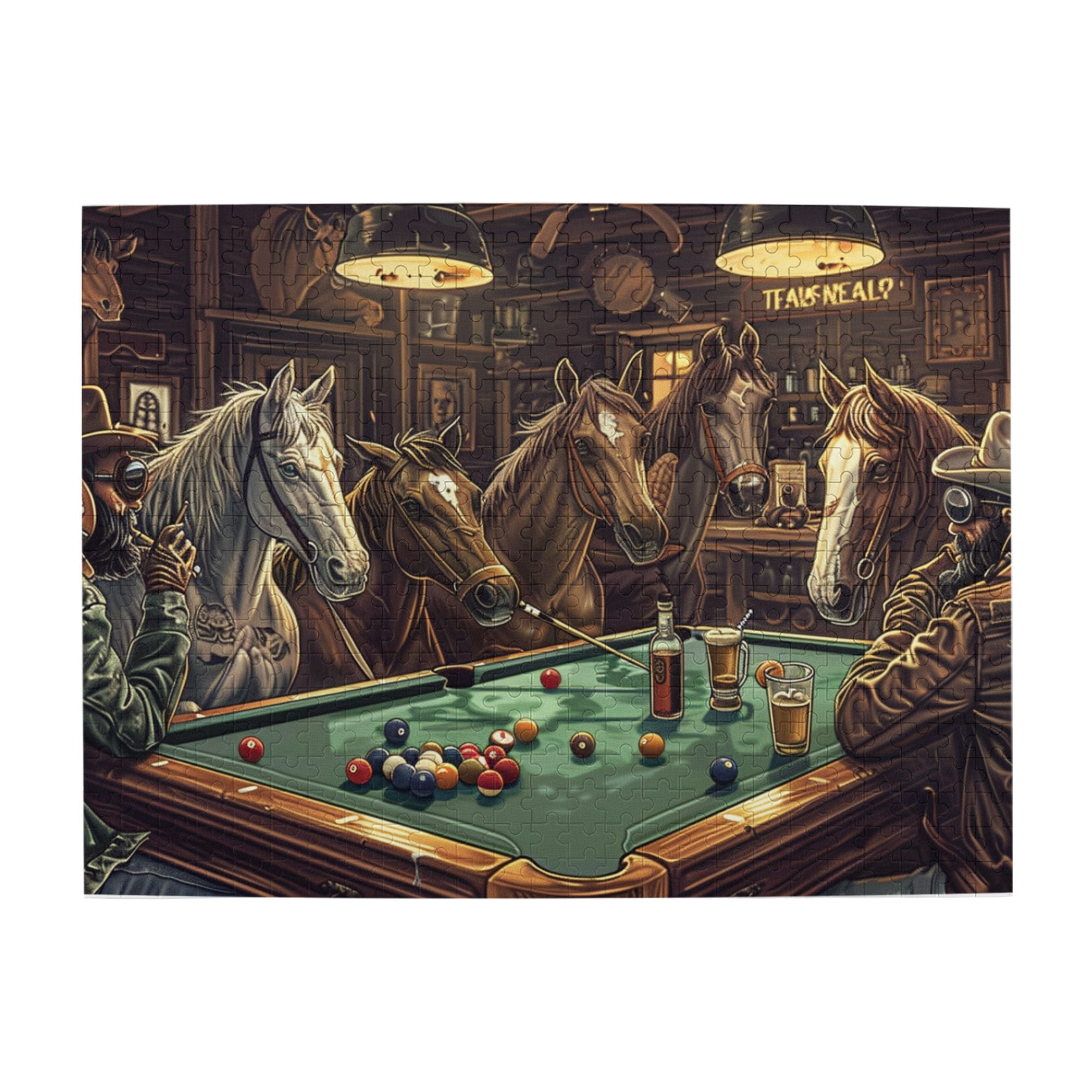 500 PCS Playing Billiards with Cowboy Horses 500 Piece Wooden Puzzle ...