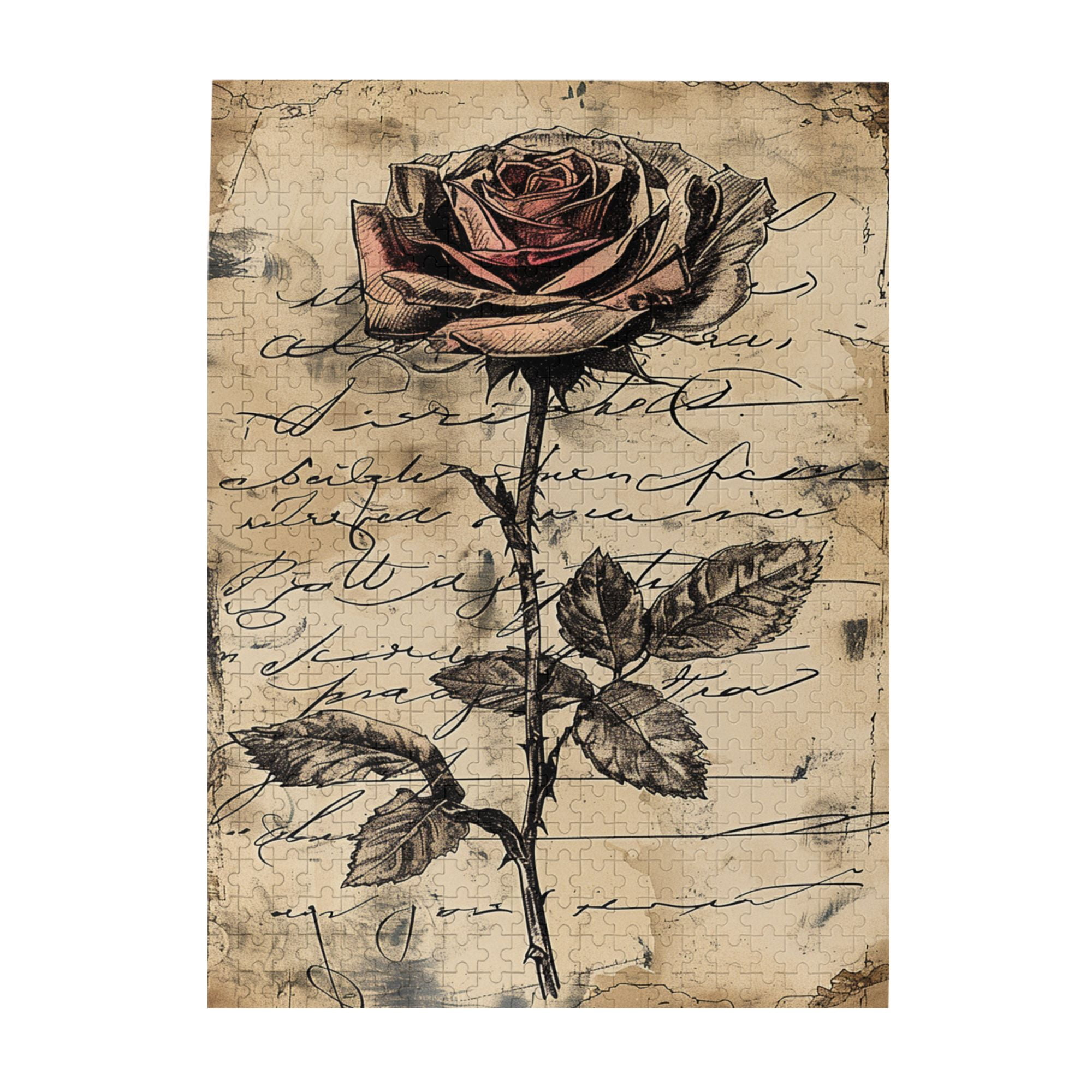 500 PCS Retro Manuscripts And Roses 500 Piece Puzzle For Adults,Unique ...