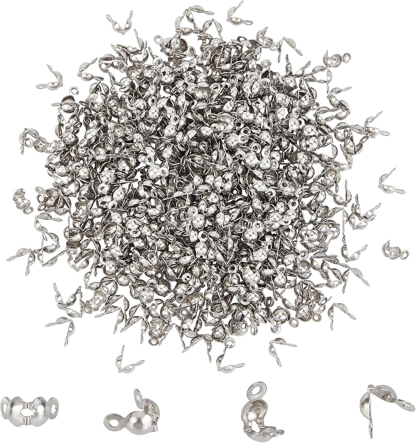 500 PCS Stainless Steel Bead Tips Open Clamshell Fold-Over Bead Tips ...