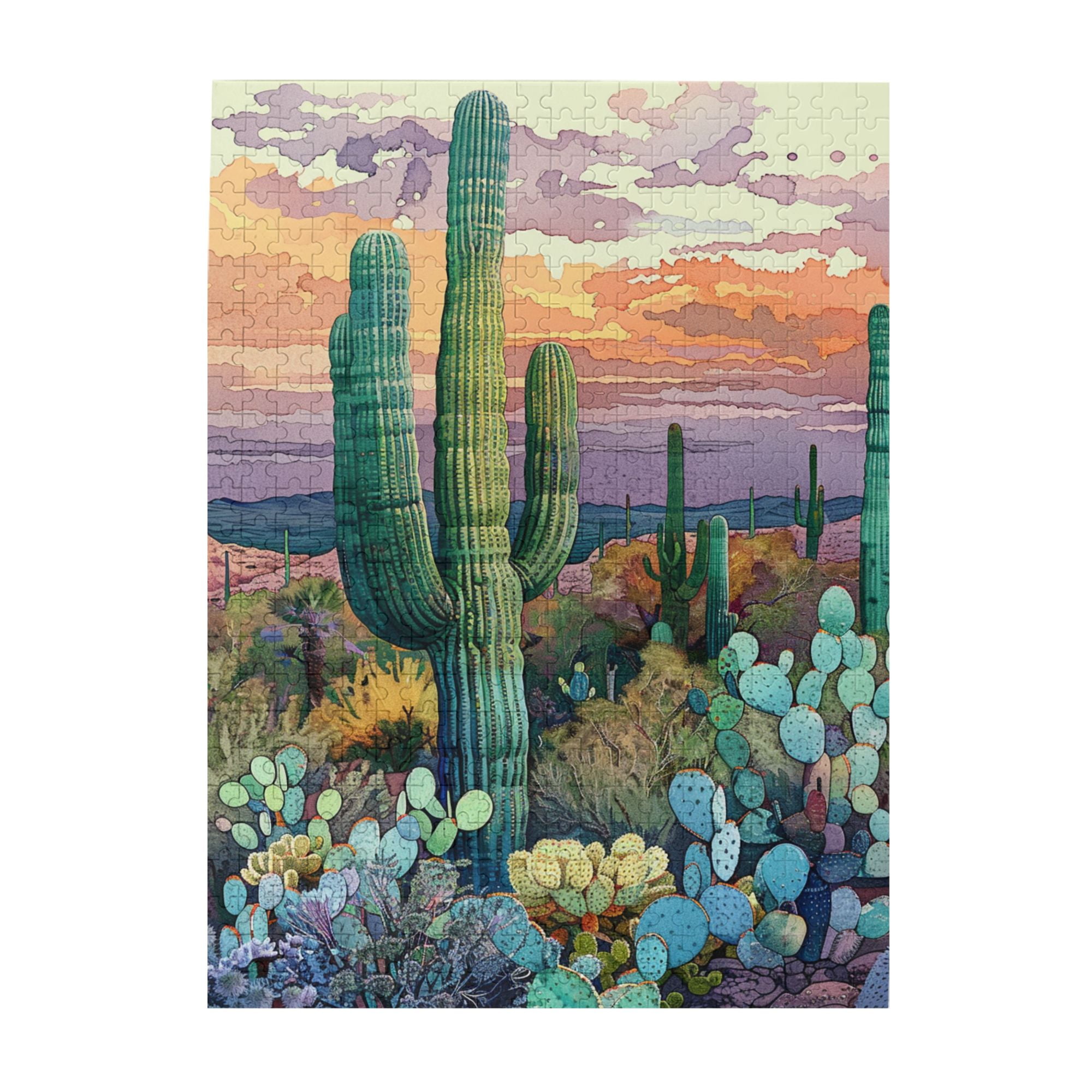 500 PCS Sunset Desert Cactus Jigsaw Puzzles 500 Pieces,Enjoy The Puzzle ...