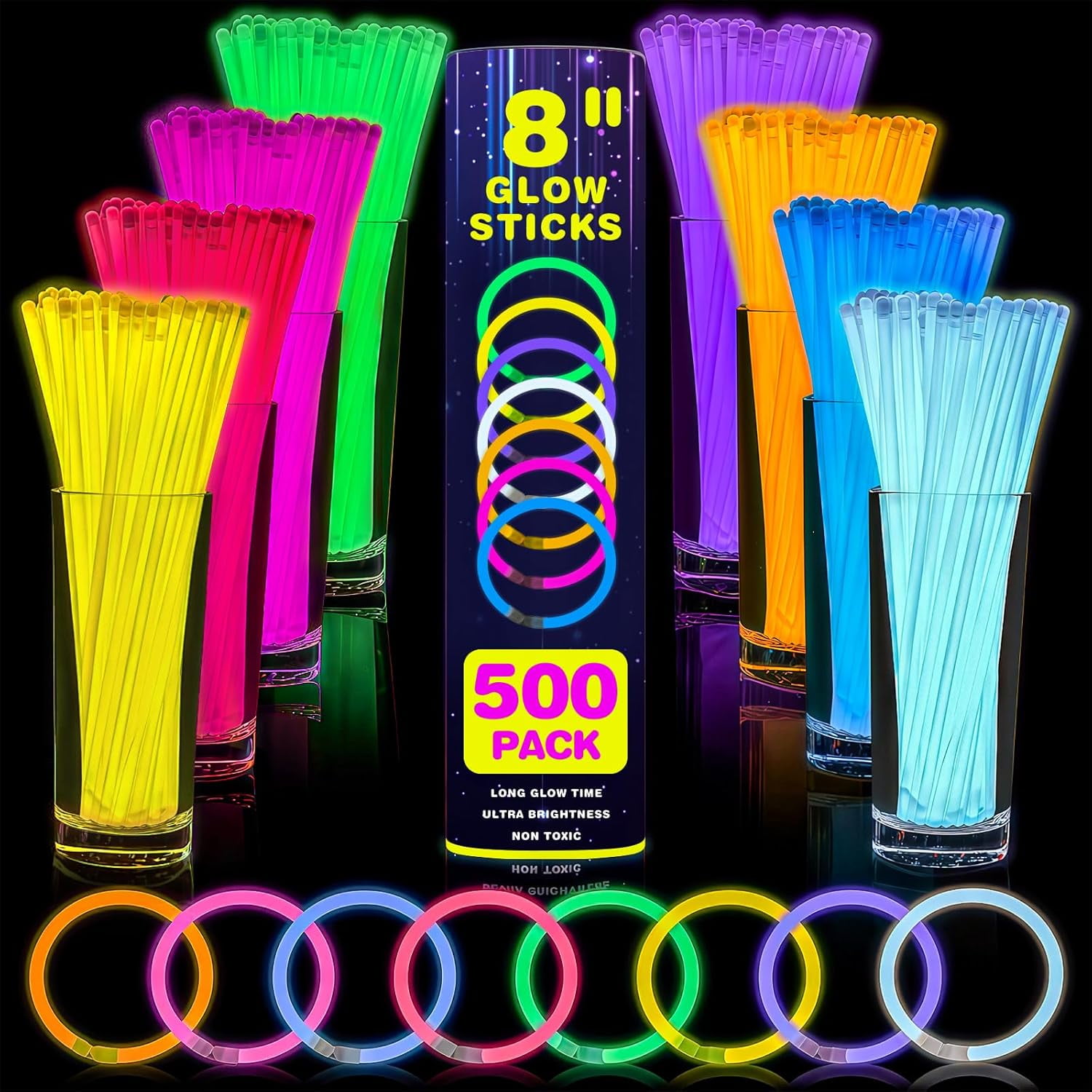 500 PCS Ultra Bright Glow Sticks, 8 Inch Glow Sticks Bulk Party Pack ...
