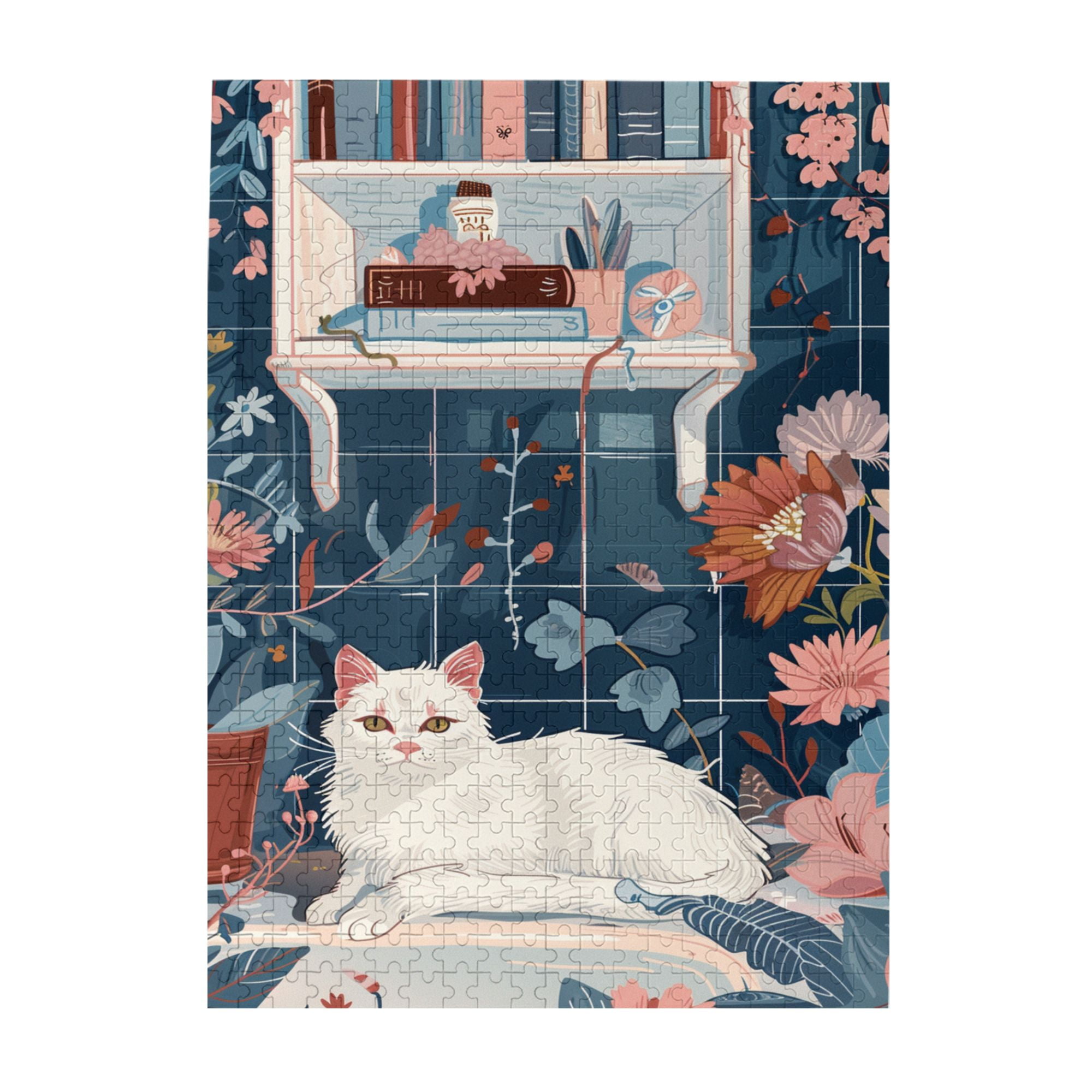 500 PCS White Cat'S Bathing Time - 500 Piece Vibrant Jigsaw Puzzle,The ...