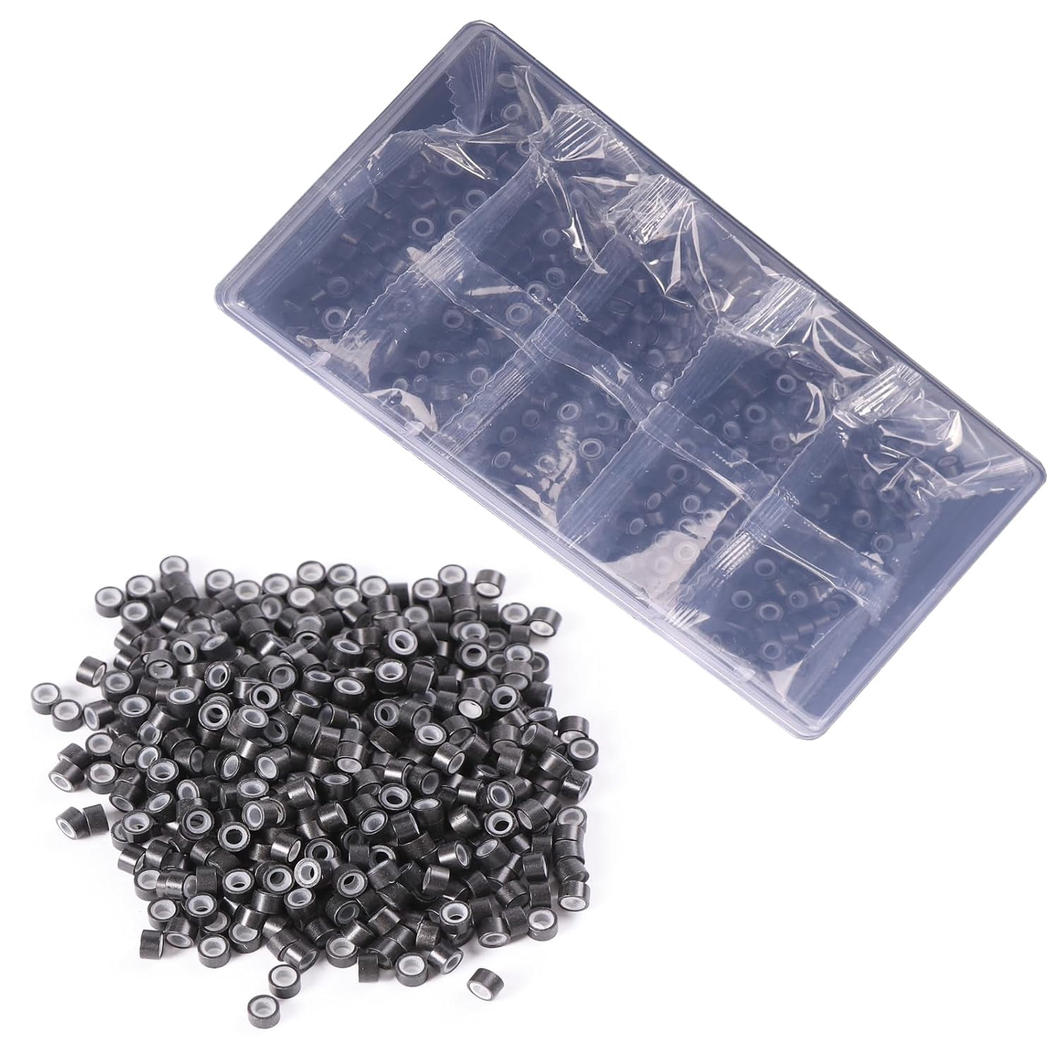 500 PCs Bulk Black Micro Ring Beads Silicone Beads 5mm - Salon-Grade ...