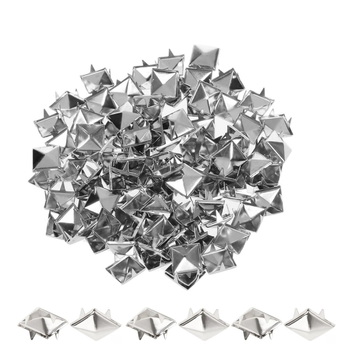 500-Pack 0.39in Silver 4-Prong Square Pyramid Studs,Metal Rivet Spikes ...