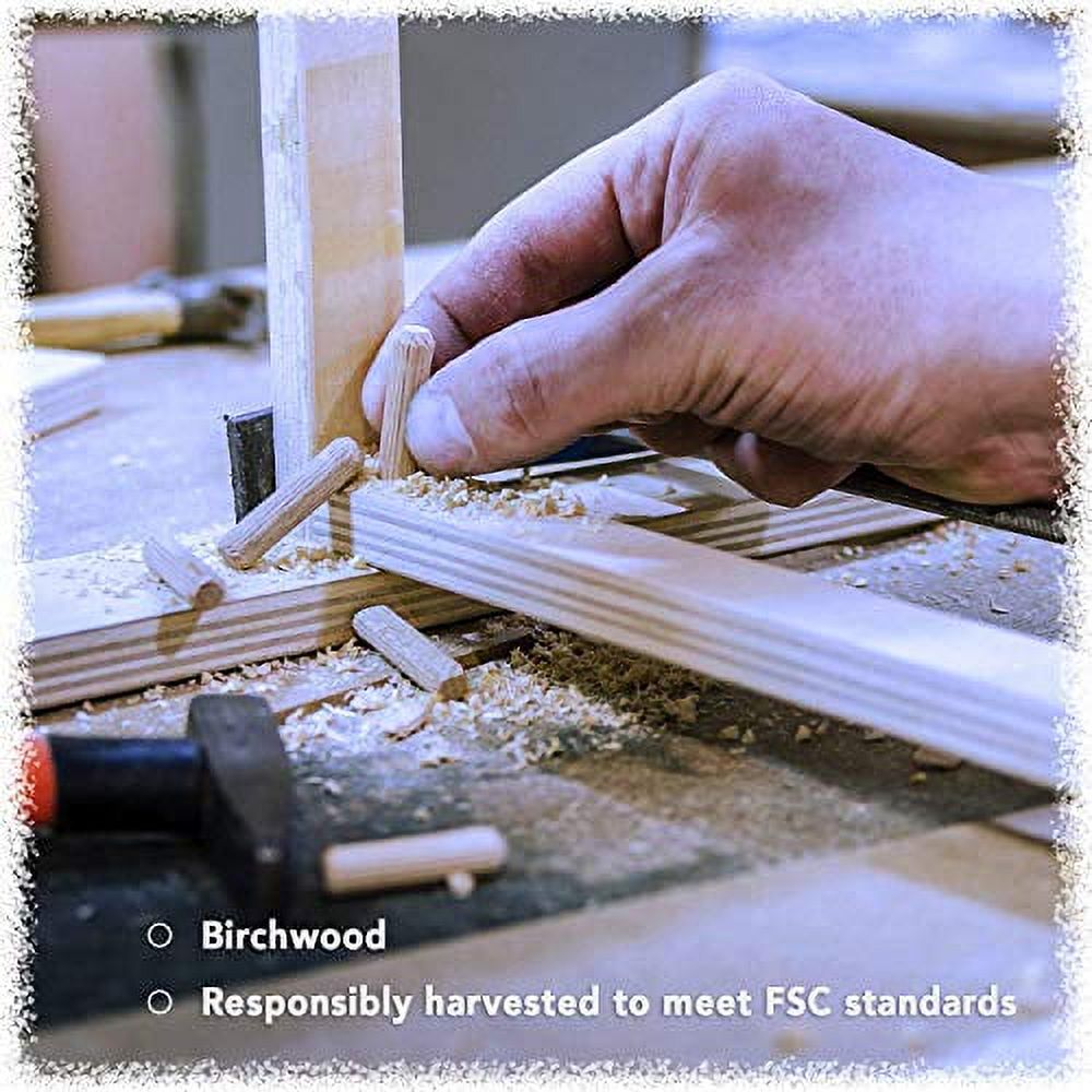 500 Pack 1/2" x 2" Wooden Dowel Pins Wood Kiln Dried Fluted and Beveled ...