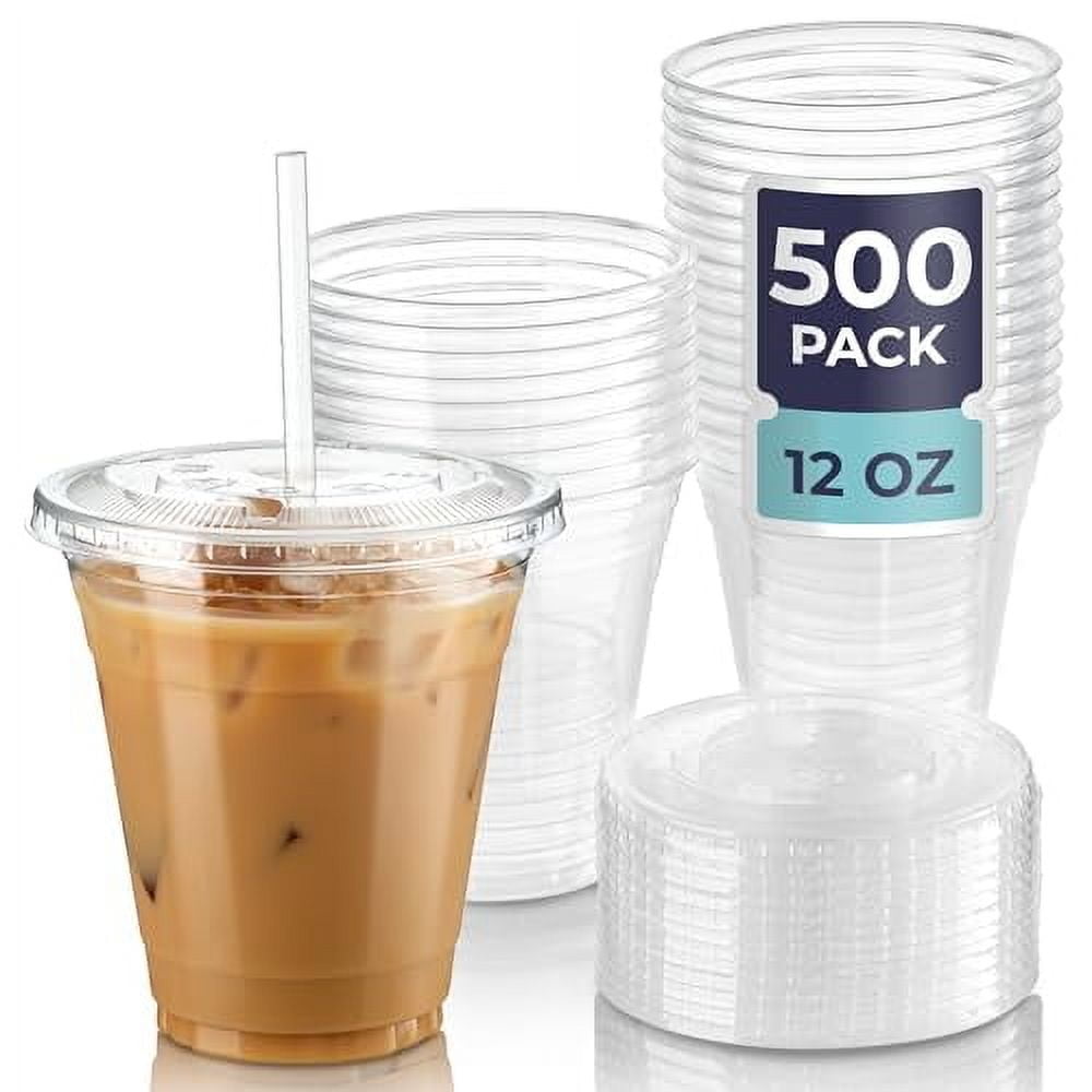 Fit Meal Prep 12 oz Clear Plastic Cups with Flat Lids [500 Pack], BPA ...