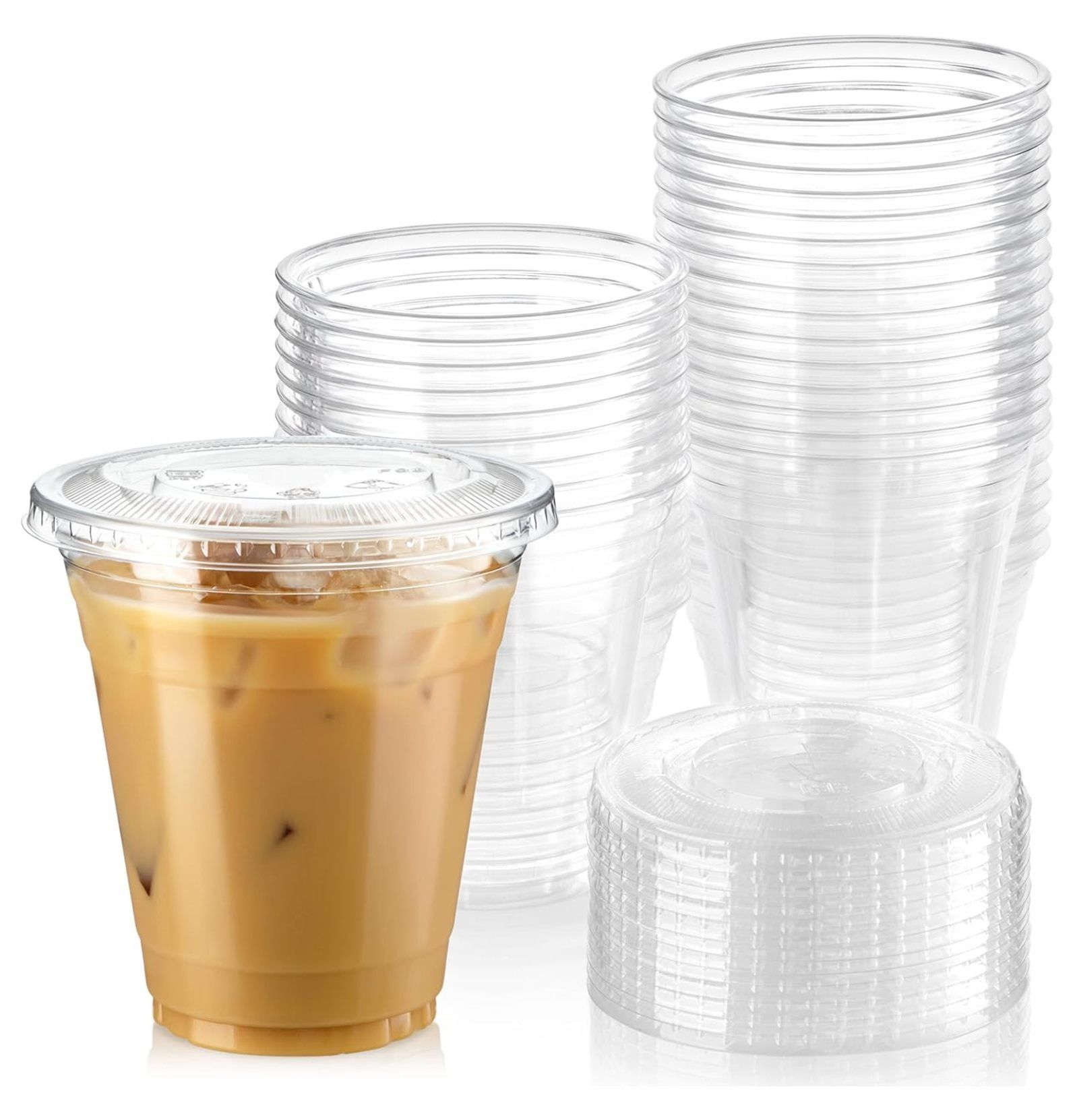 500 Pack 12 oz Clear Plastic Cups with Flat Lids, Disposable Iced ...