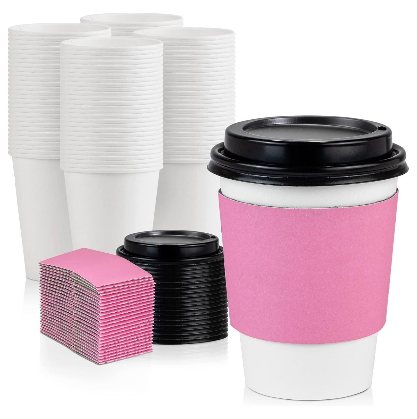 [500 Pack 12 oz Paper To Go Coffee Cups with Lids and Sleeves ...