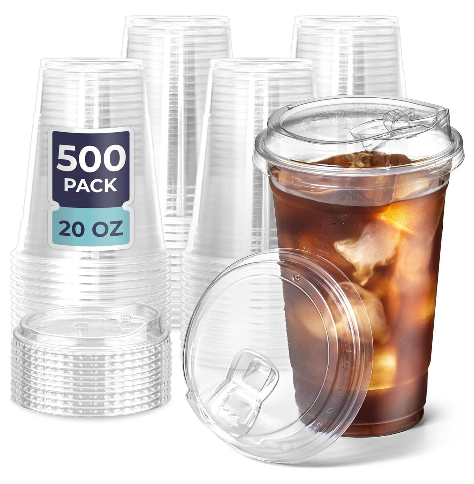 500 Pack 20 oz Clear Plastic Cups with Strawless Sip Lids, Disposable ...