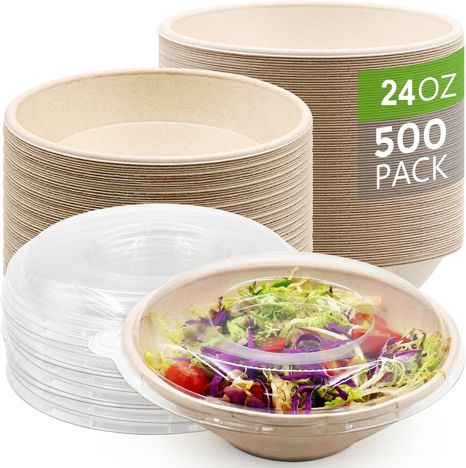 500 Pack 24 oz Disposable Bowls, Eco-Friendly Disposable Bagasse Bowl ...