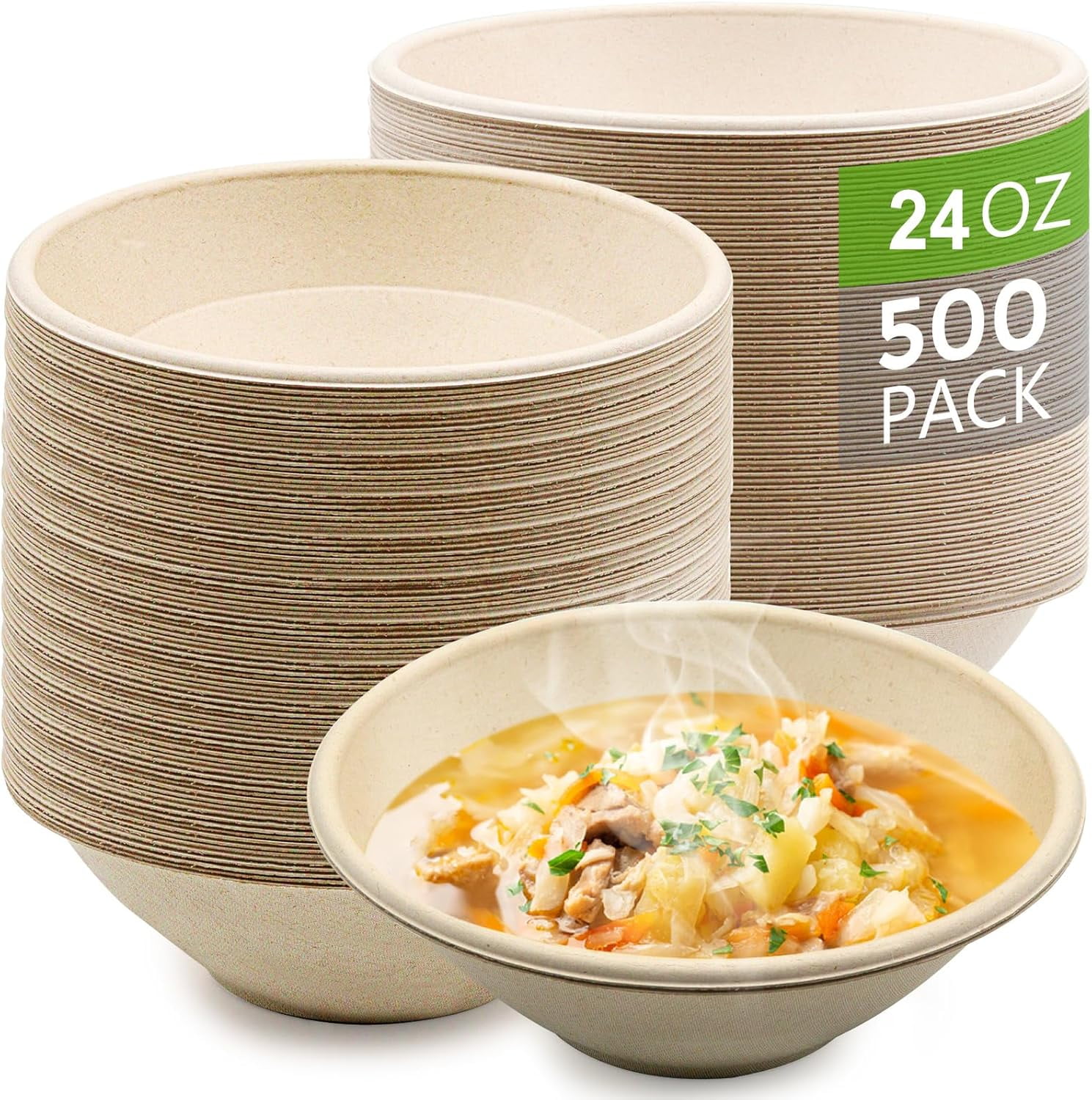 500 Pack 24 oz Disposable Bowls, Eco-Friendly Disposable Bagasse Bowl ...