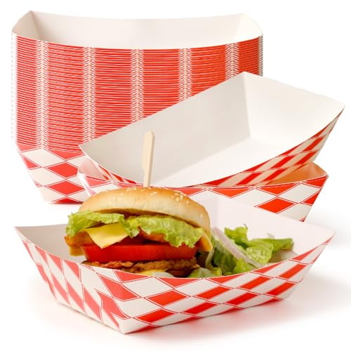 [500 Pack] 3 lb Heavy Duty Disposable Red Check Paper Food Trays Grease ...