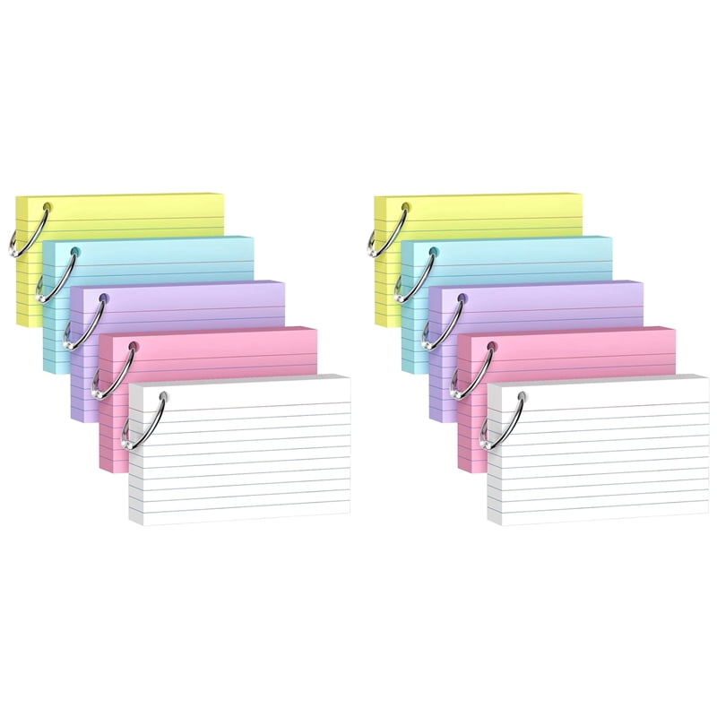 500-Pack 3x5 Inch Colored Index Cards with Key Ring - Heavyweight ...