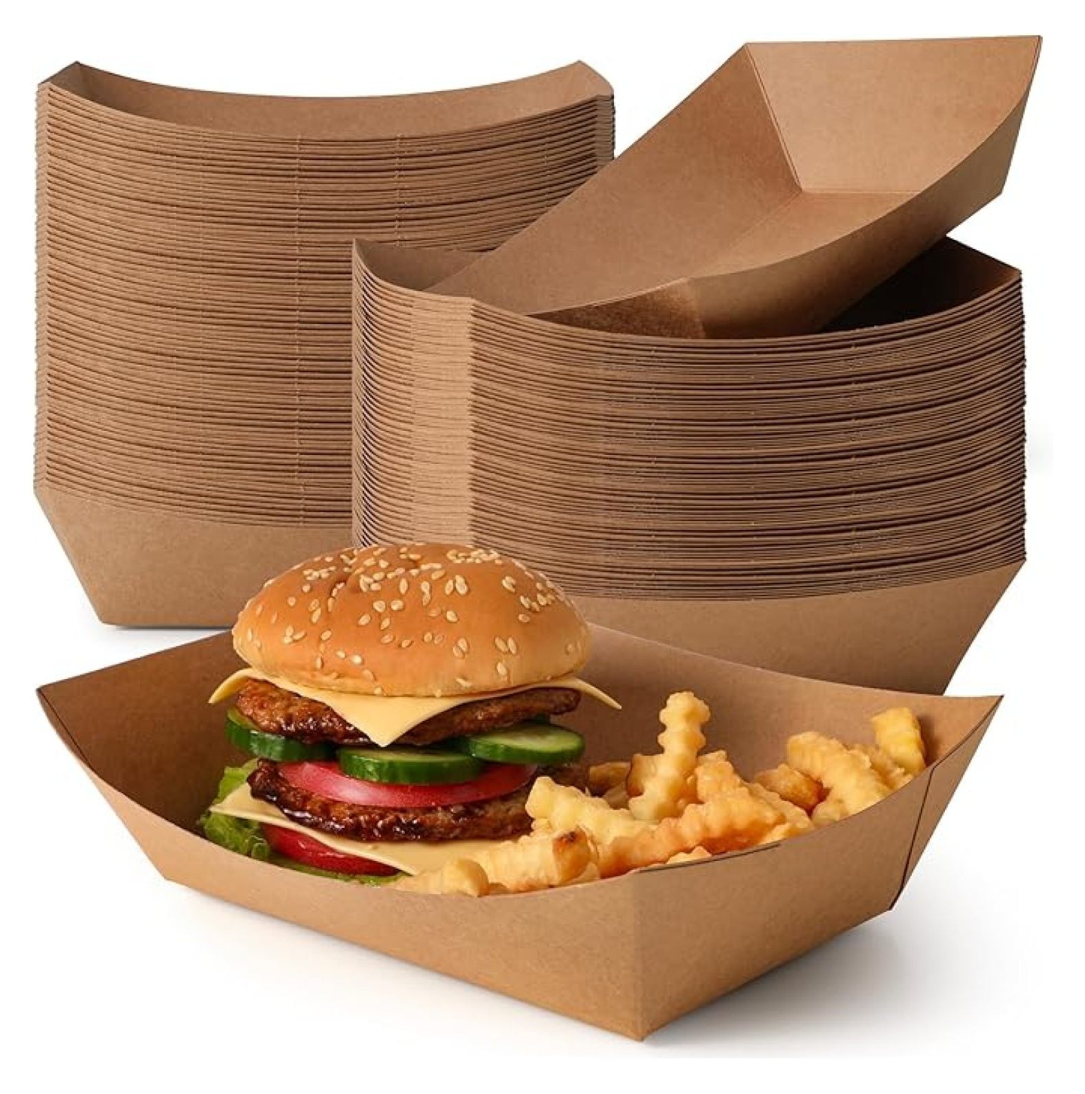 [500 Pack 5 lb Paper Food Trays Heavy Duty Disposable Food Boat, Brown ...