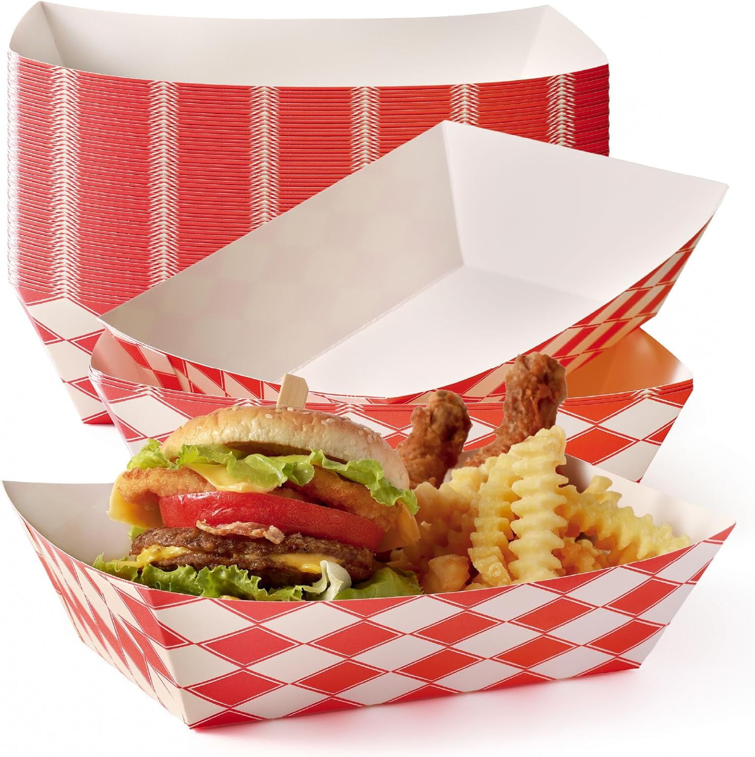 [500 Pack 5 lb Paper Food Trays Heavy Duty Disposable Food Boats, Red ...