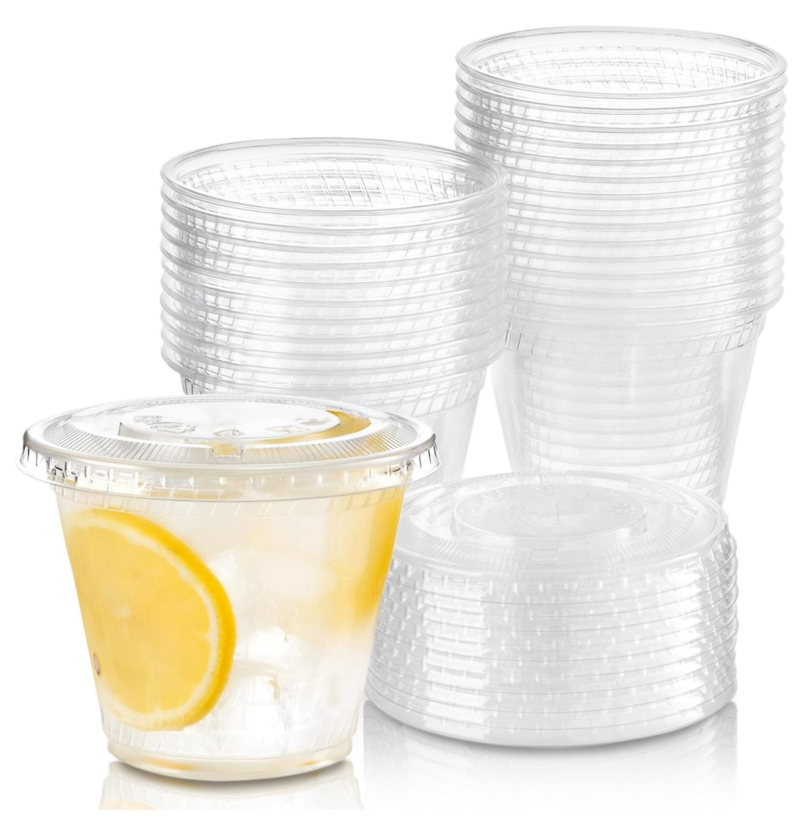 500 Pack 9 oz Clear Plastic Cups with Flat Lids, Disposable Iced Coffee ...