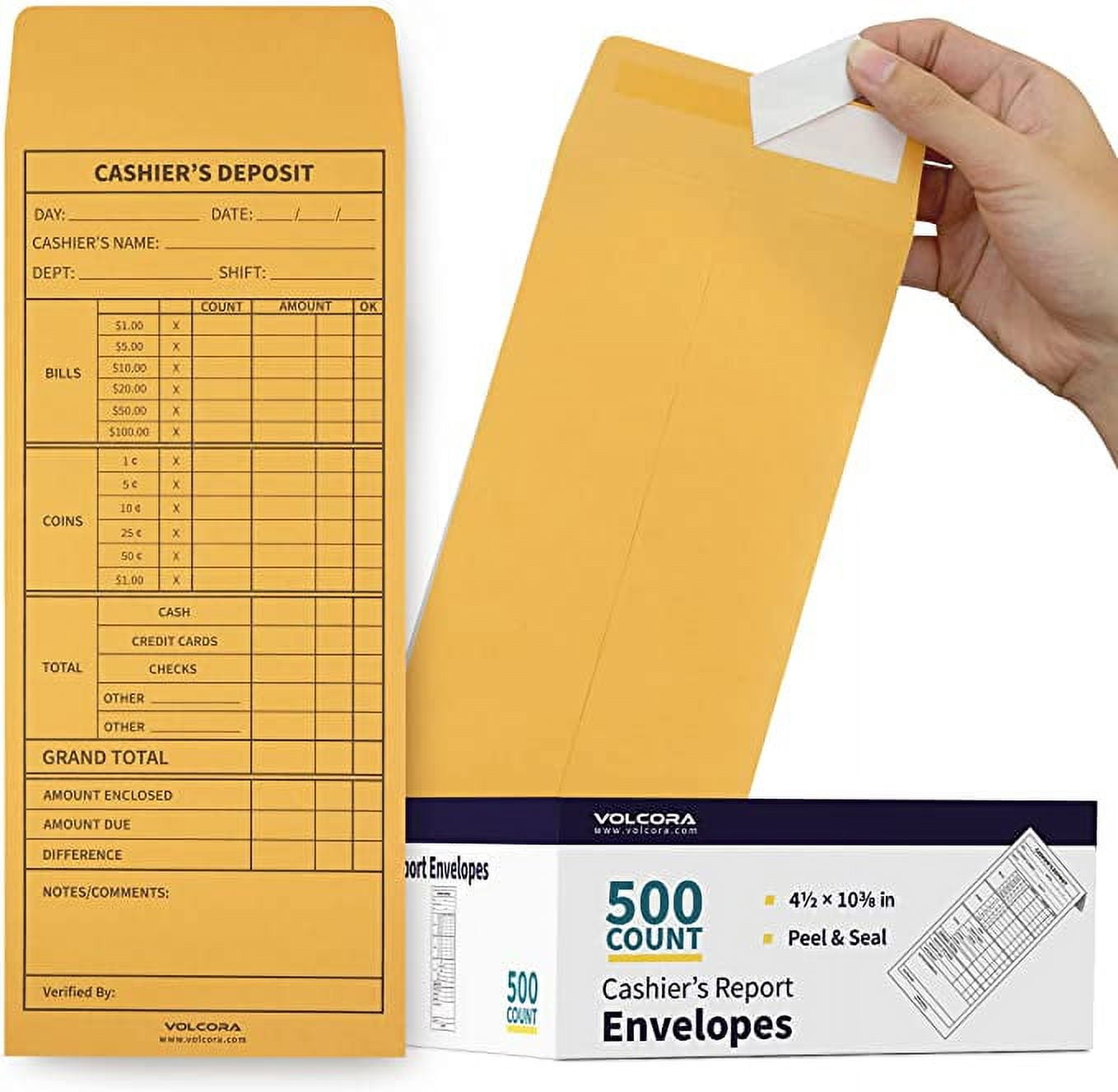 Volcora [500 Pack] Cashier Envelopes for Cash, Coins, Checks Deposit ...