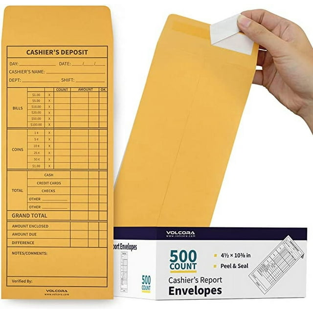 Volcora [500 Pack] Cashier Envelopes for Cash, Coins, Checks Deposit ...