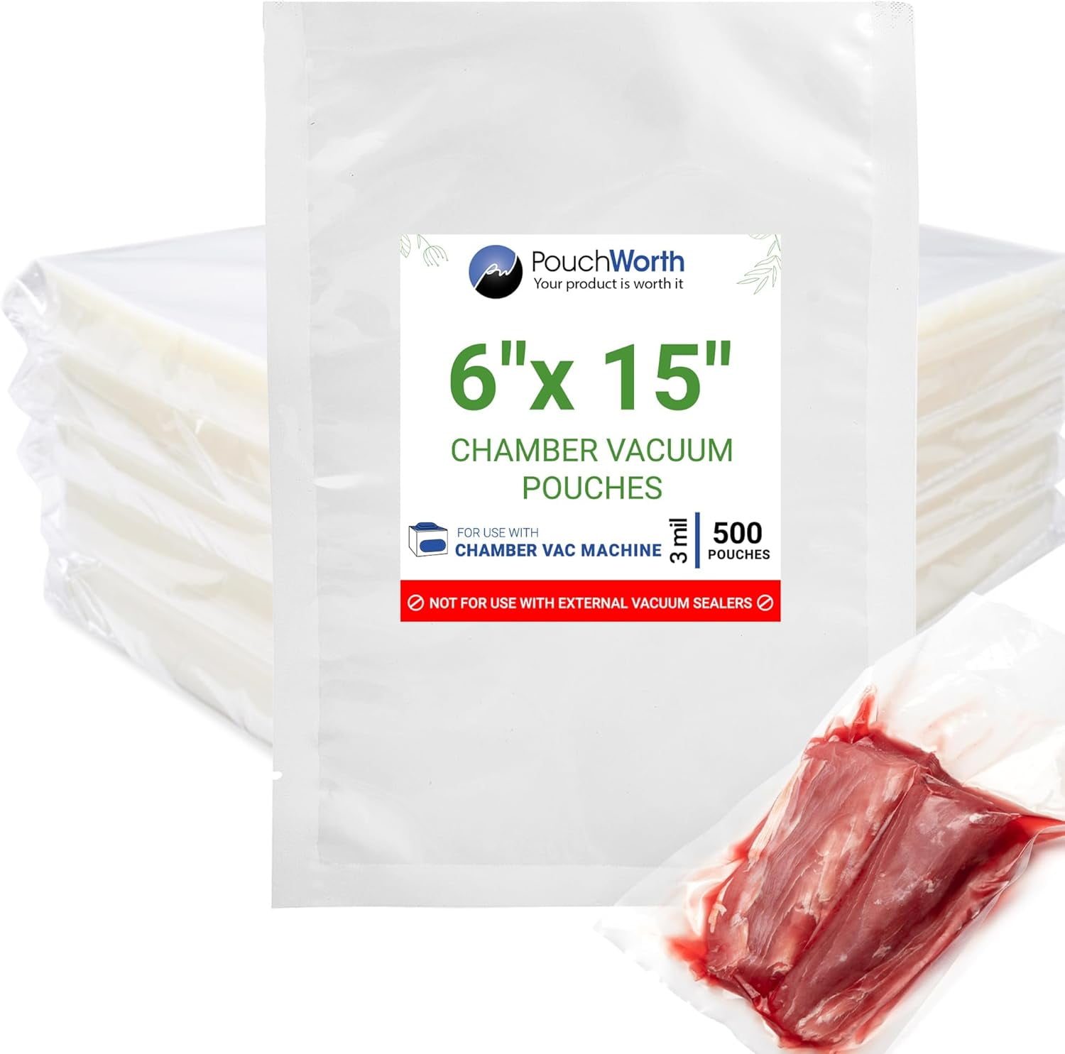 500 Pack Clear 6" x 15", 3 mil Chamber Machine Pouches, Pre-Cut Chamber ...