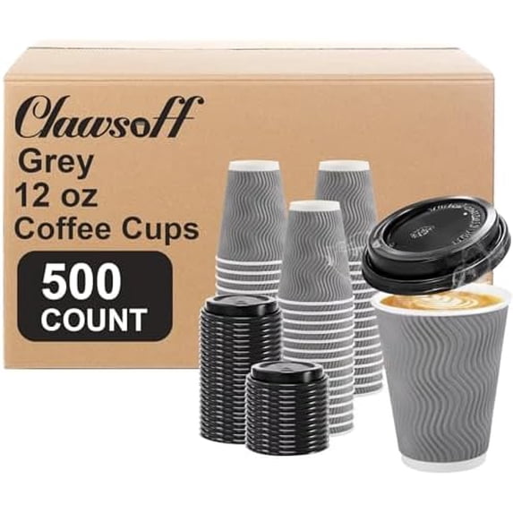 500 Pack Coffee Cups with Lids 12oz, Disposable Insulated Ripple Wall ...