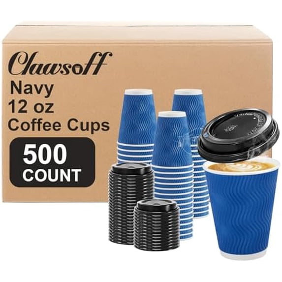 500 Pack Coffee Cups with Lids 12oz, Disposable Insulated Ripple Wall ...