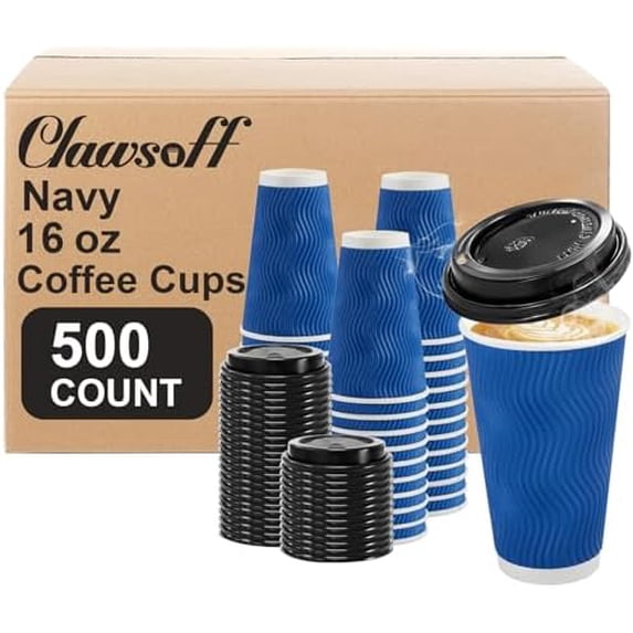 500 Pack Coffee Cups with Lids 16oz, Disposable Insulated Ripple Wall ...