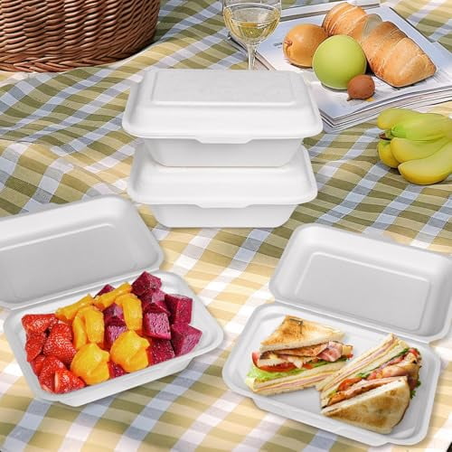 500 Pack Compostable Clamshell Food Containers, 7x5 Inch Disposable To ...