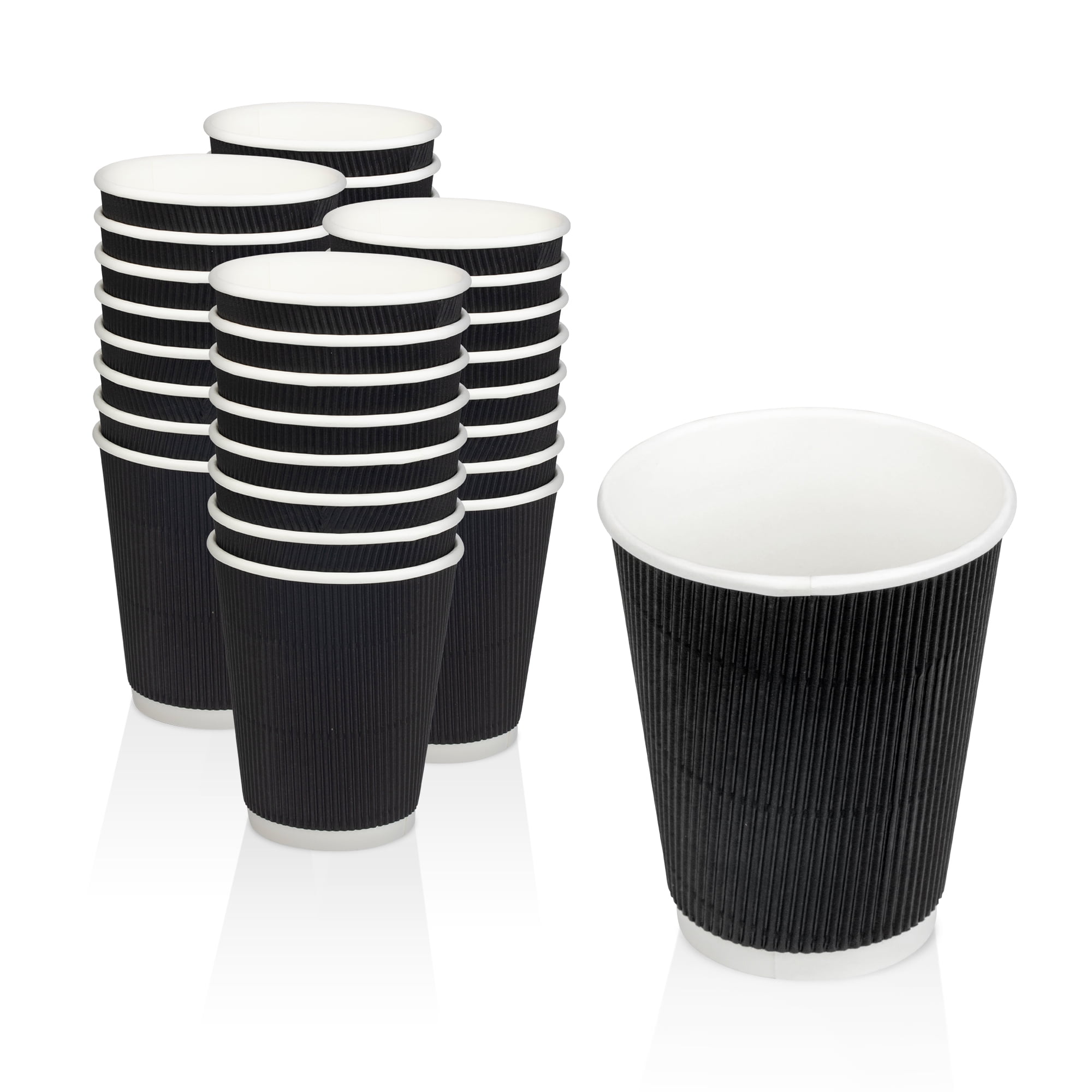 [500 Pack] Disposable Hot Cups - 8oz Black Double Wall Insulated Ripple ...