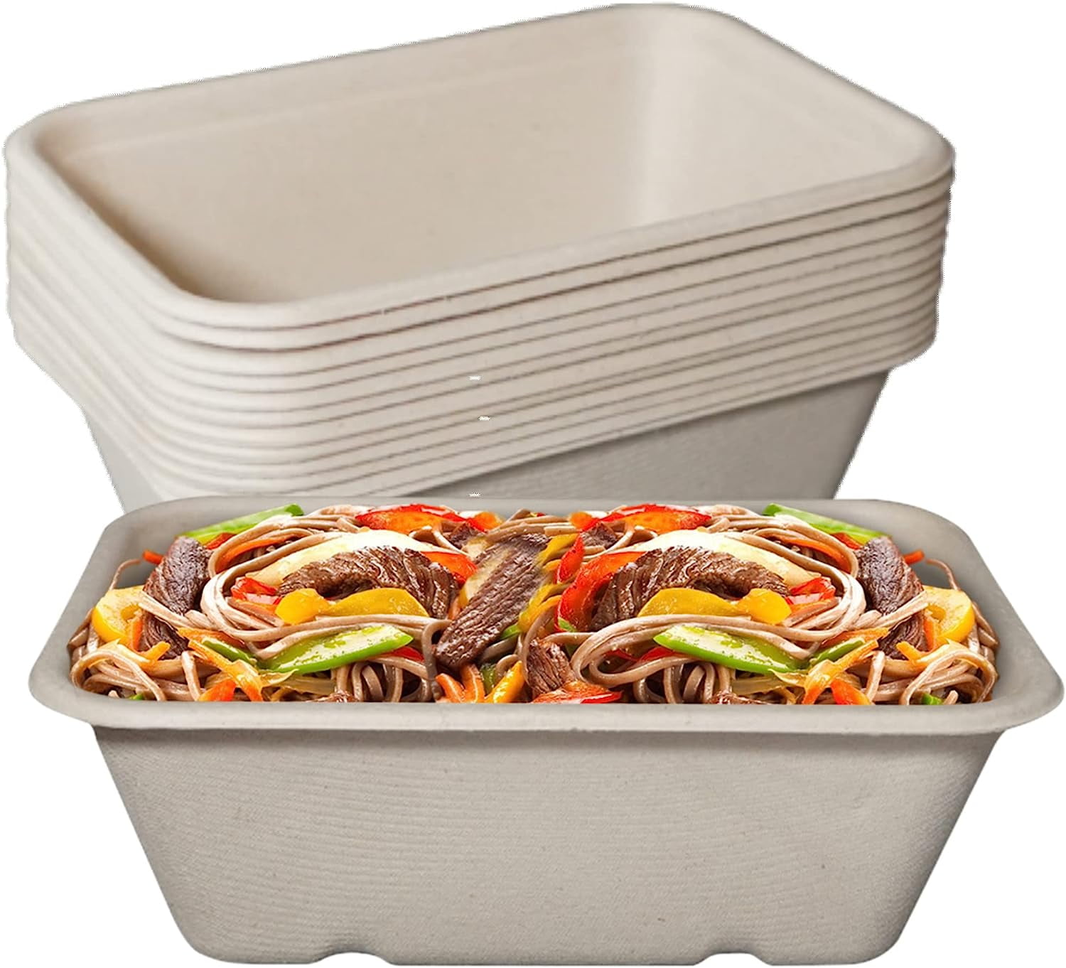 (500 Pack) EcoQuality 24oz Disposable Bowls - Rectangular Compostable ...