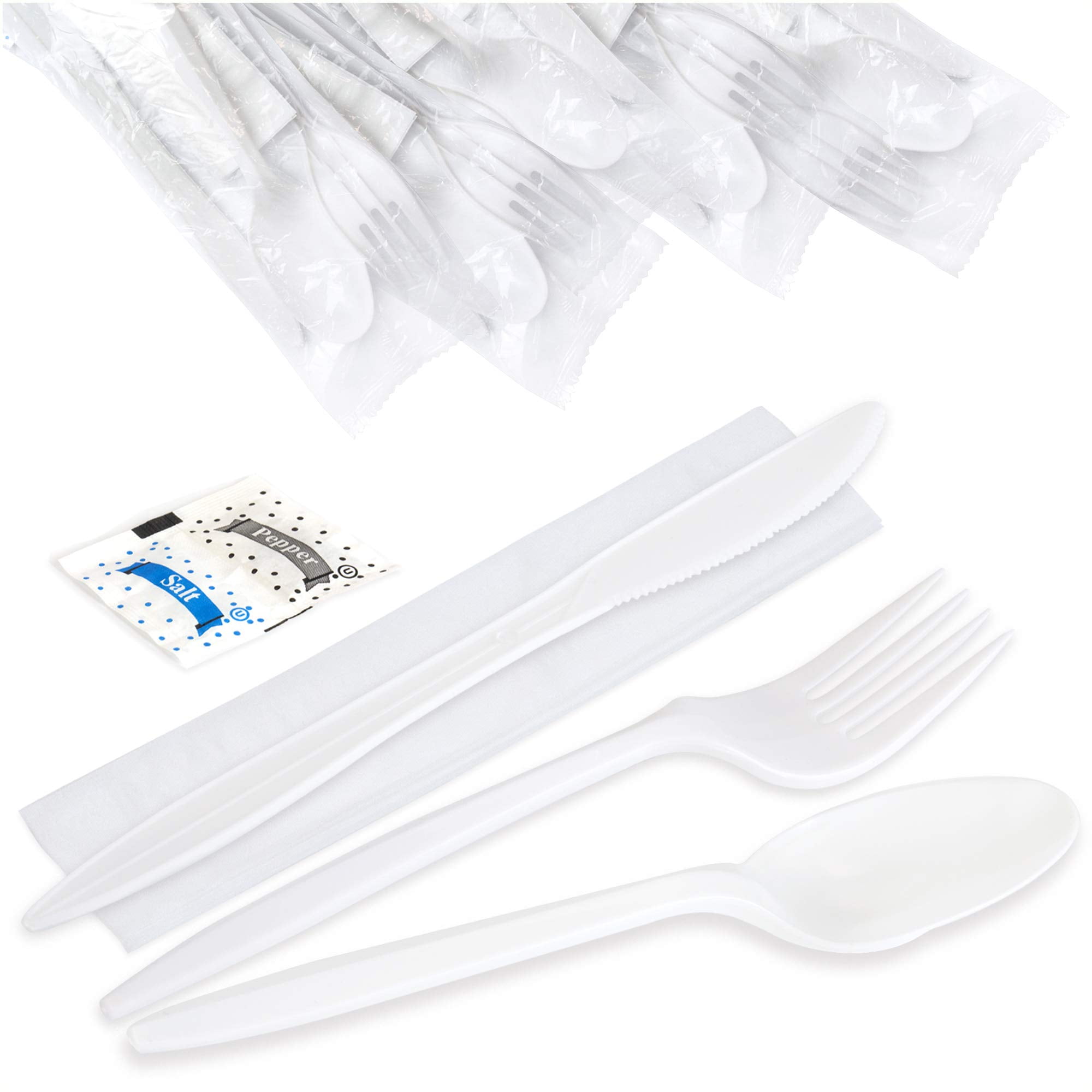 [500 Pack] Individually Wrapped Utensils - Prepackaged White Plastic ...