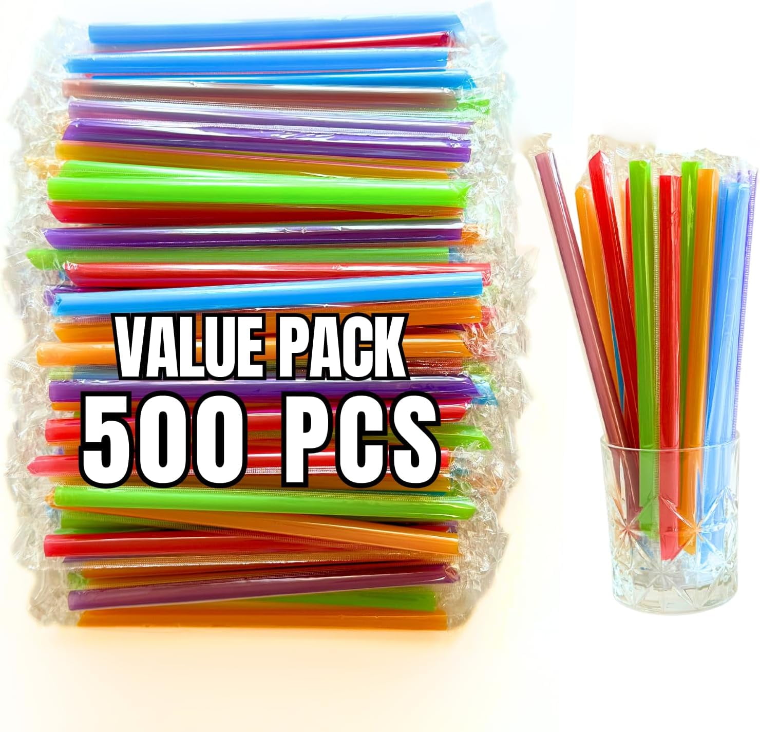 500 Pack Jumbo Plastic Straws by Mixfinite, Extra Wide & Long ...