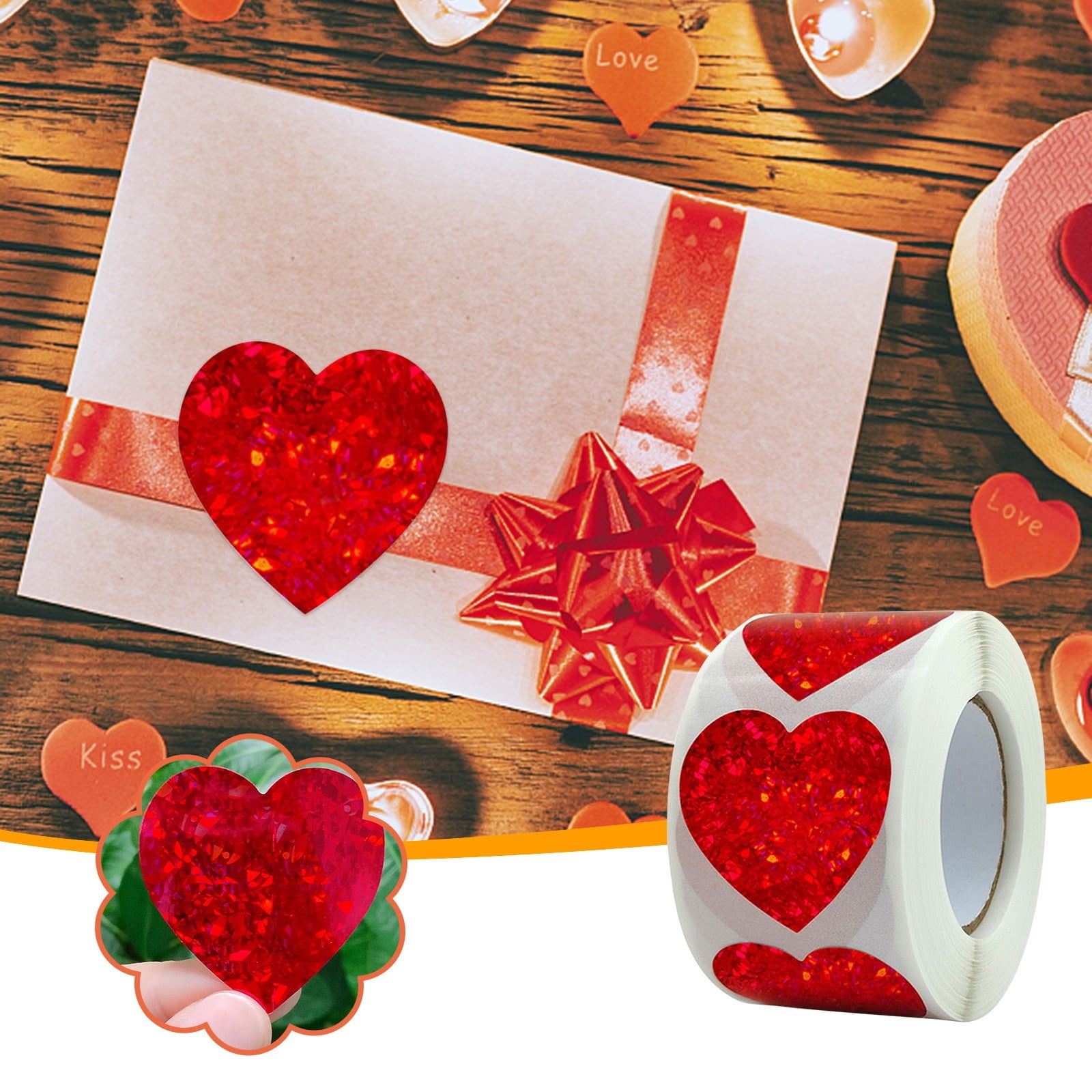 500-Pack Red Heart Stickers Roll, Valentine's Day Sealing Labels for ...