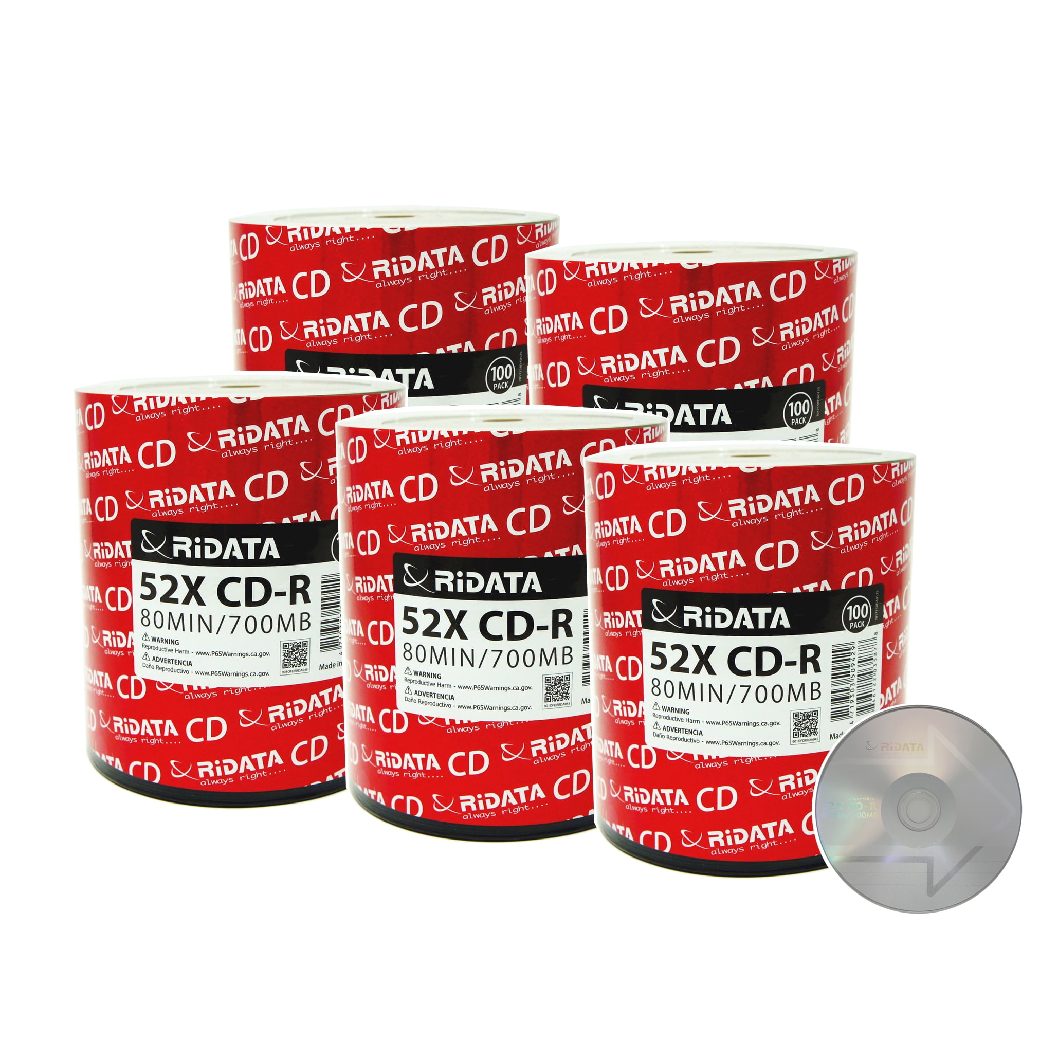 500 Pack Ridata CD-R 52X 700MB 80Min Logo Blank Media Recordable Disc - Walmart.com