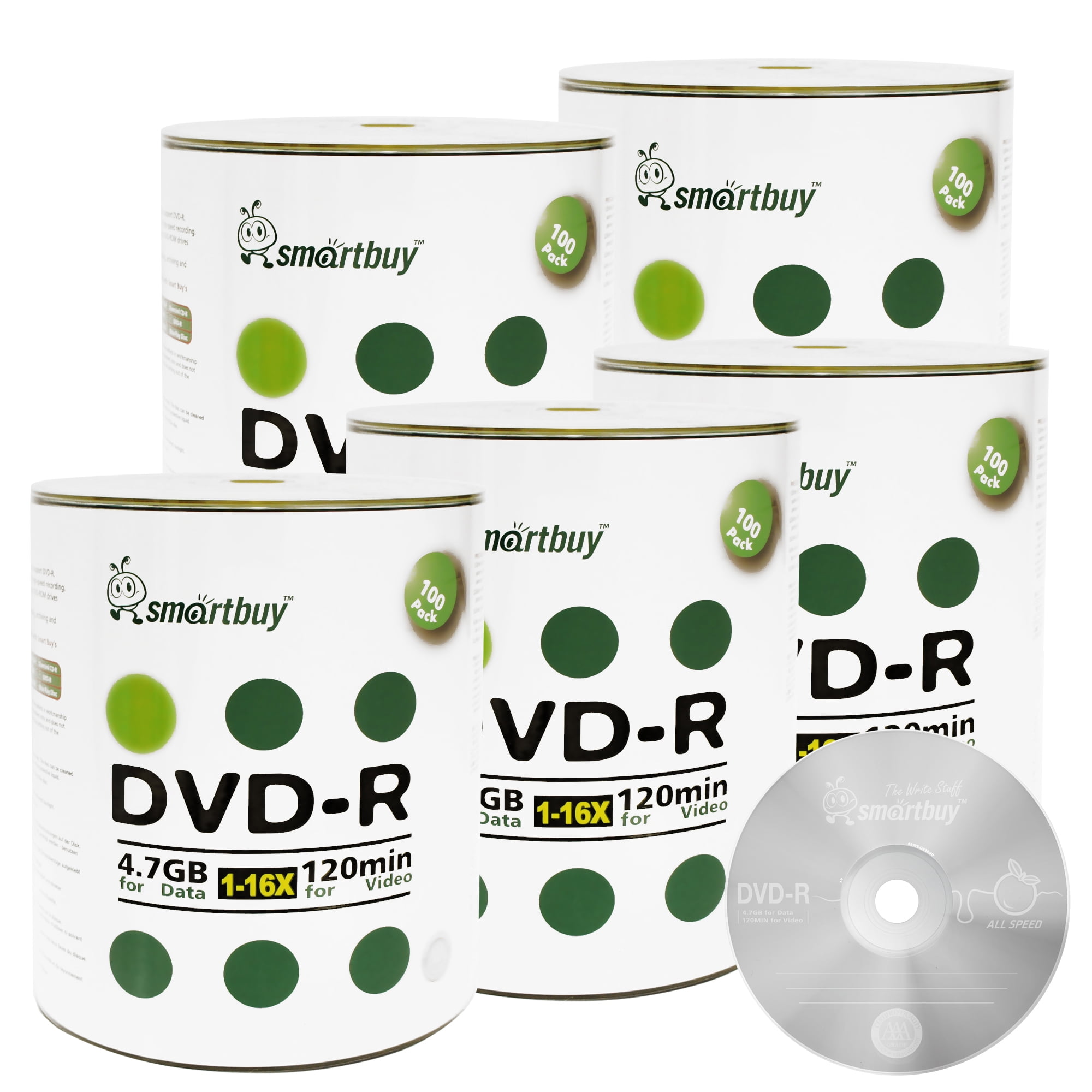 500 Pack Smartbuy 16X DVD-R 4.7GB 120Min Logo (Non-Printable) Data ...