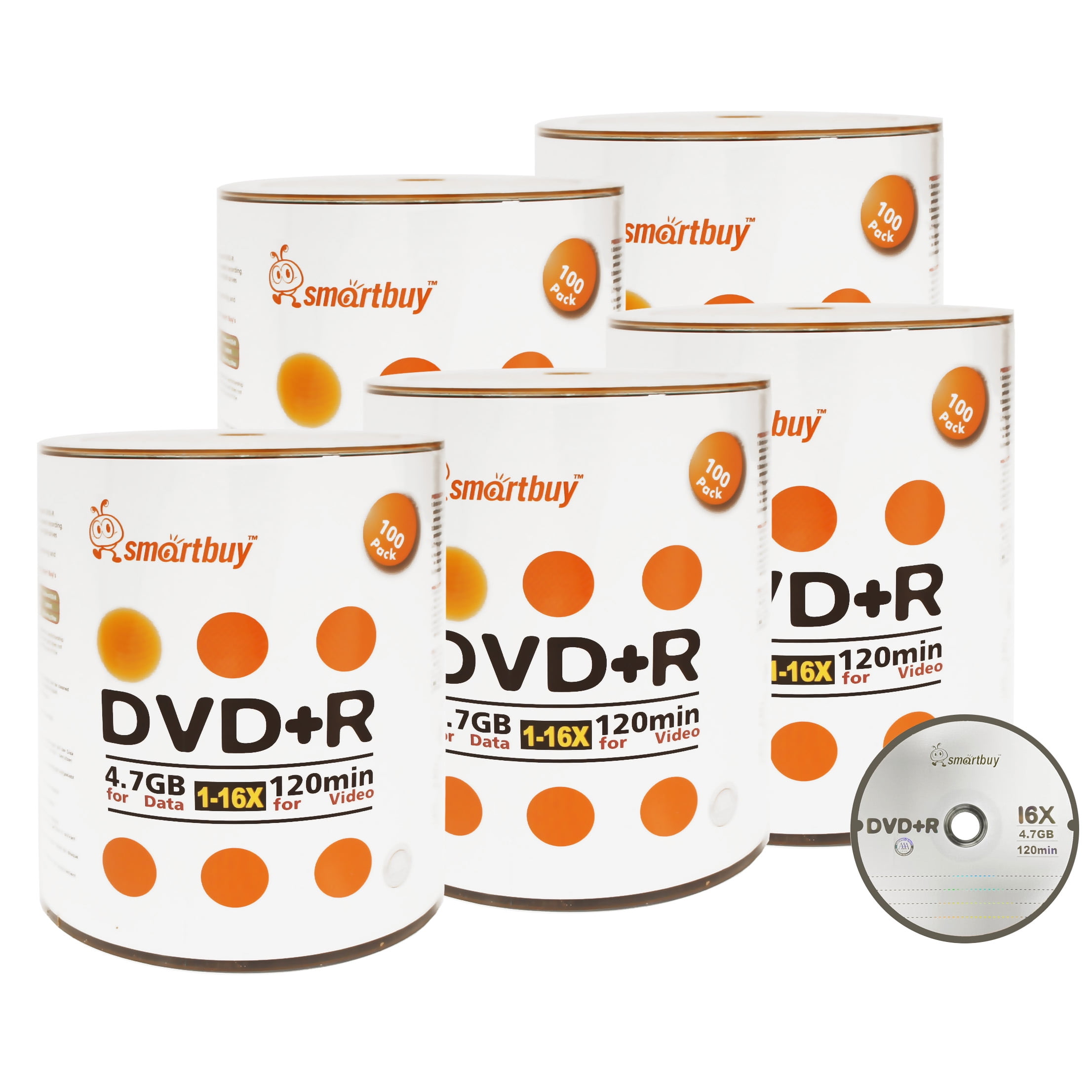 Smartbuy 500 Pack 16X DVD+R DVDR 4.7GB Logo Top Recordable Disc with RW Recording - Walmart.com