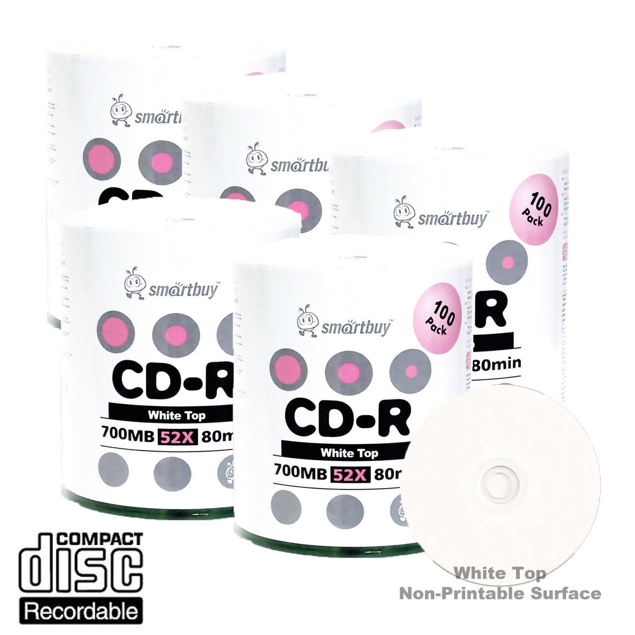 Smartbuy 500 Pack 52X CD-R 700MB 80Min High Speed Recording Compact ...