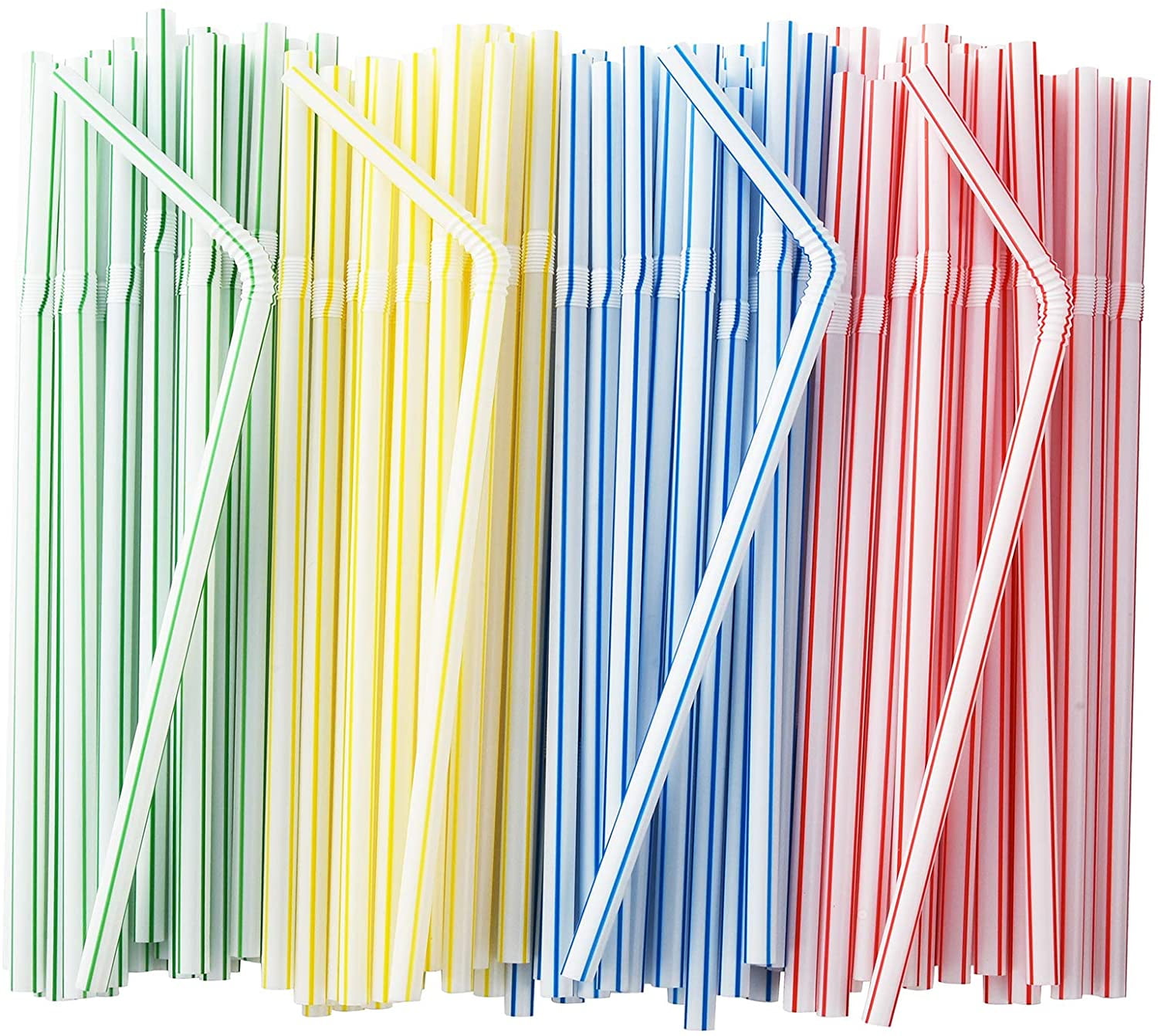 500-Pack Striped Flexible Drinking Straws, Plastic Disposable Bendy ...