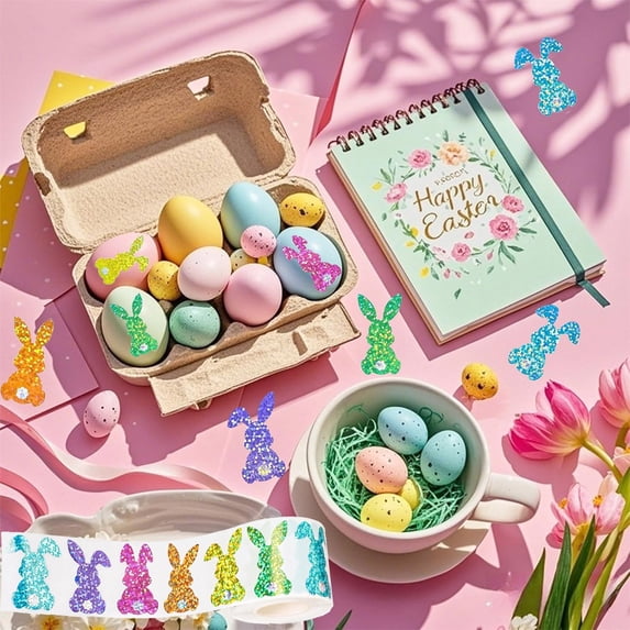 500 Pcs 1.5 Inch Laser Cut Bunny Stickers Roll for Easter Spring ...