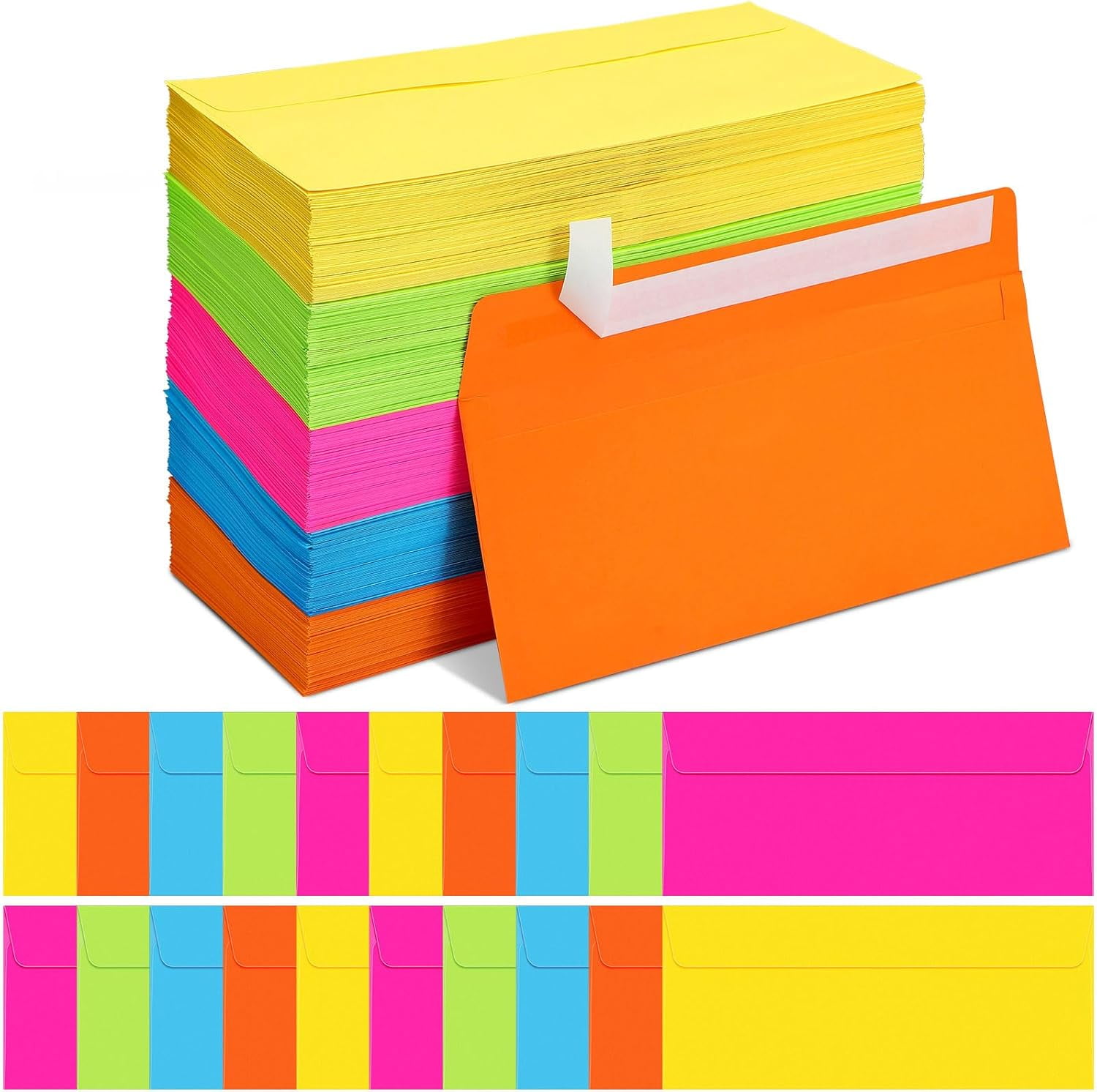 500 Pcs #10 Colored Envelopes Letter Size Business Envelopes Neon ...